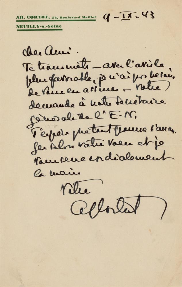 Alfred Cortot Autograph Letter Signed | RR Auction