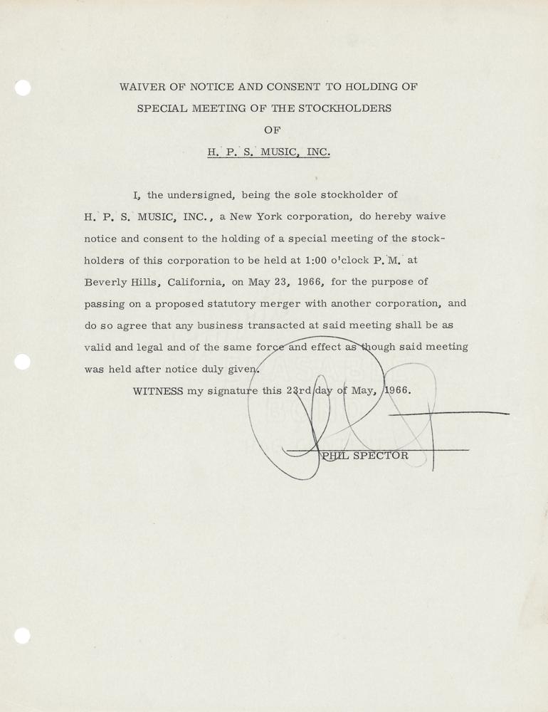 Phil Spector Document Signed (1966) | RR Auction
