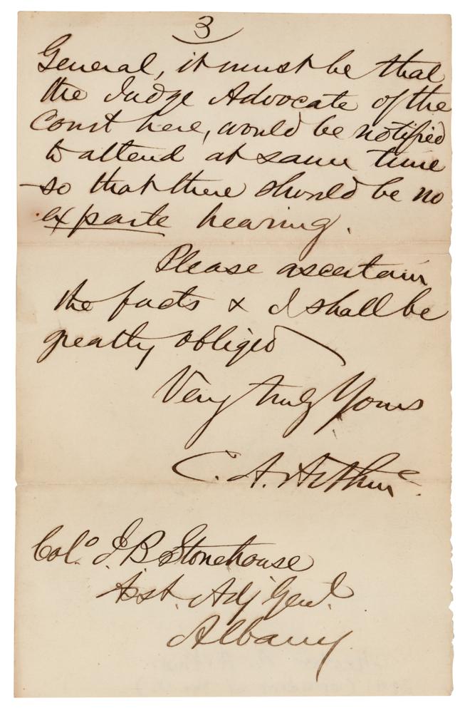 Chester A. Arthur Partial Autograph Letter Signed | RR Auction
