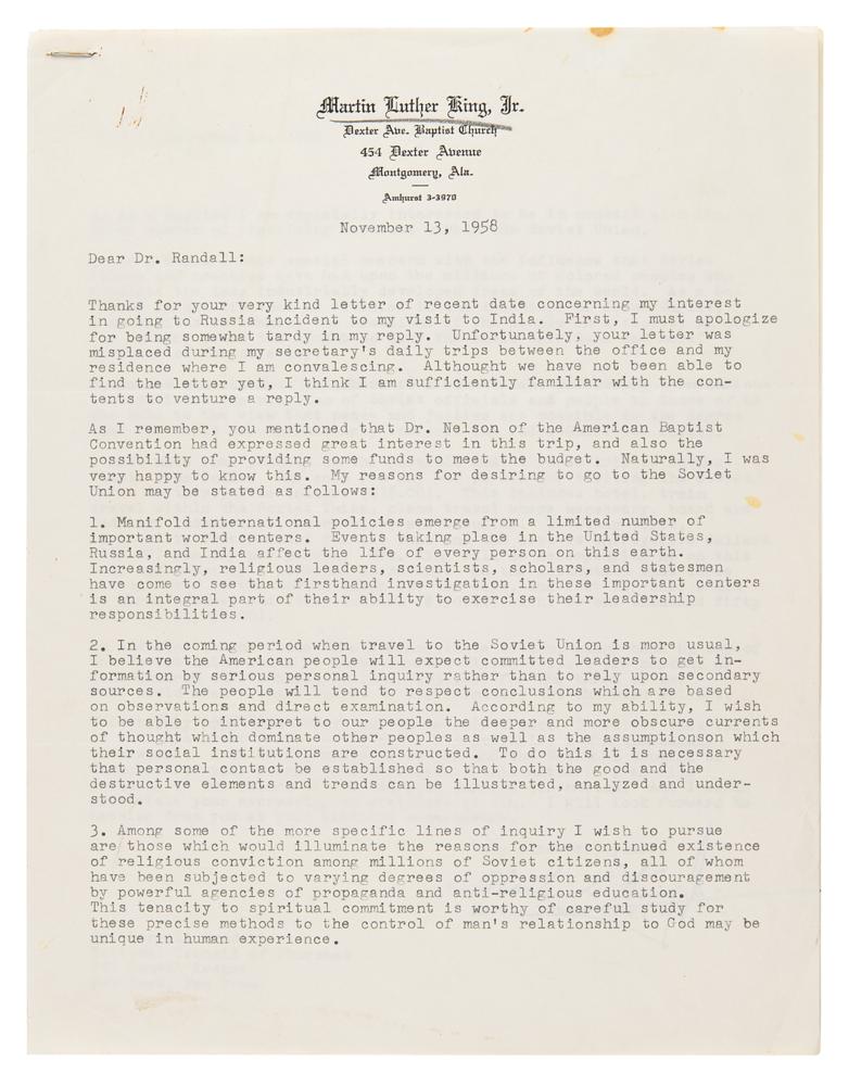 Martin Luther King, Jr. Letter: "As a Negro I have special