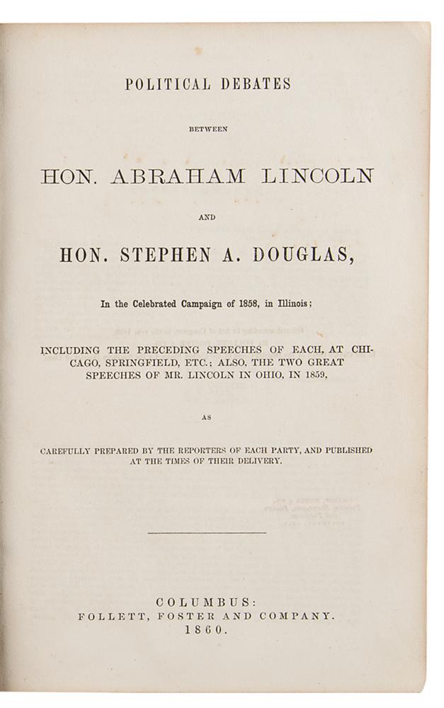 Abraham Lincoln Signed First Edition of the Lincoln-Douglas Debates