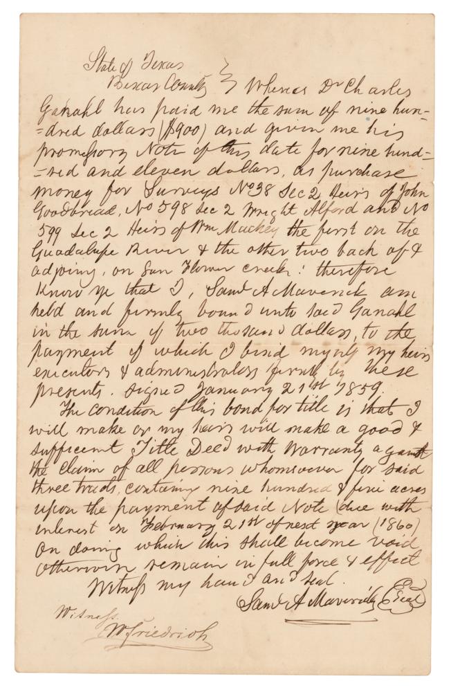 Samuel Maverick Autograph Document Signed Twice | RR Auction