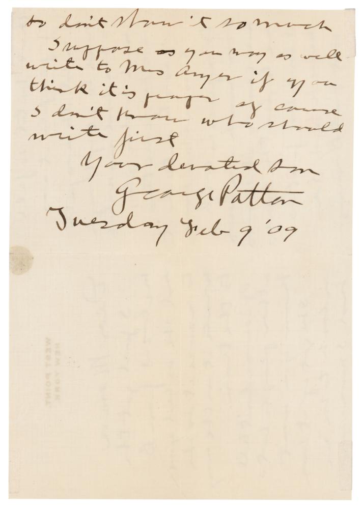 George S. Patton Autograph Letter Signed as a Senior at West Point