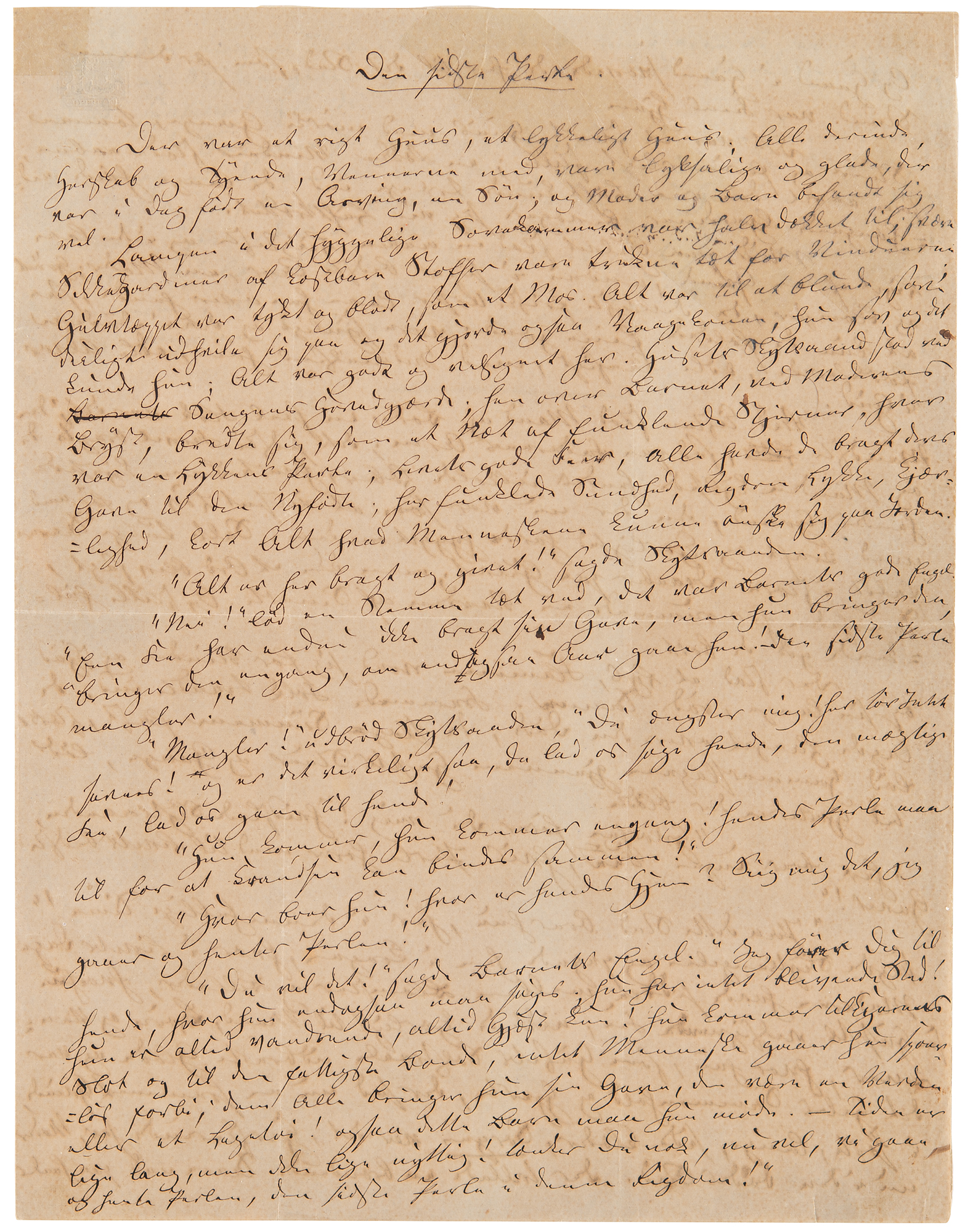 Hans Christian Andersen Autograph Manuscript Signed for 'The Last