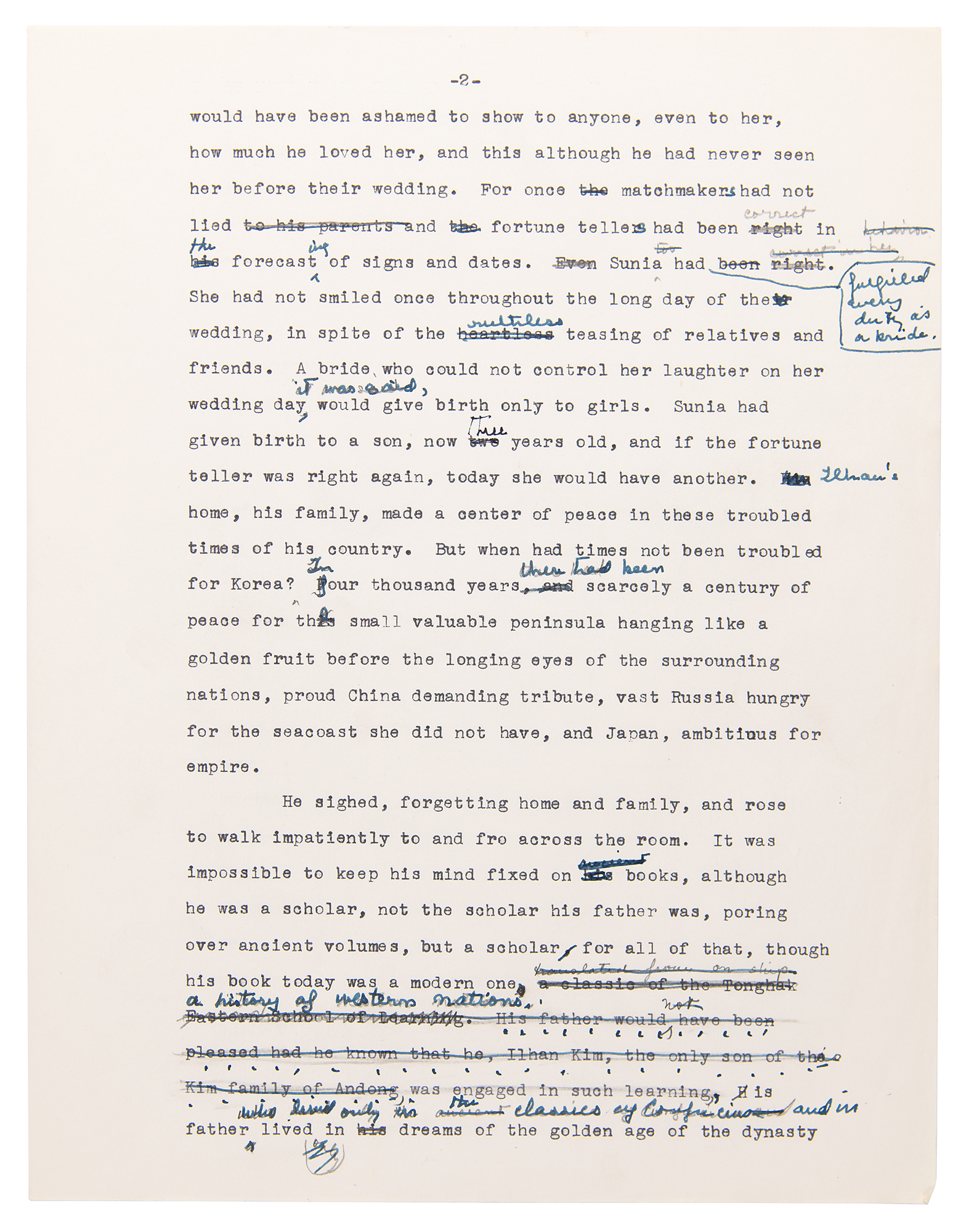 Pearl S. Buck Hand-Corrected and Signed Typed Draft for The Living