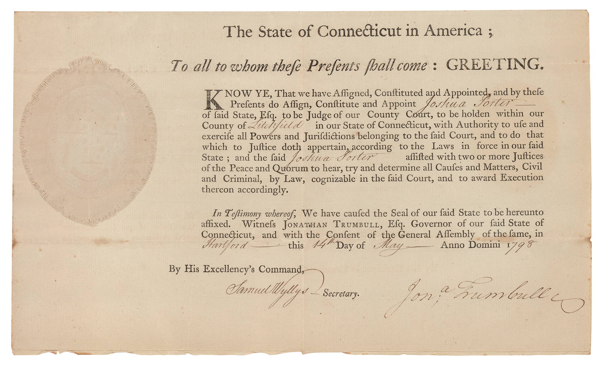 Jonathan Trumbull, Jr. Document Signed | RR Auction