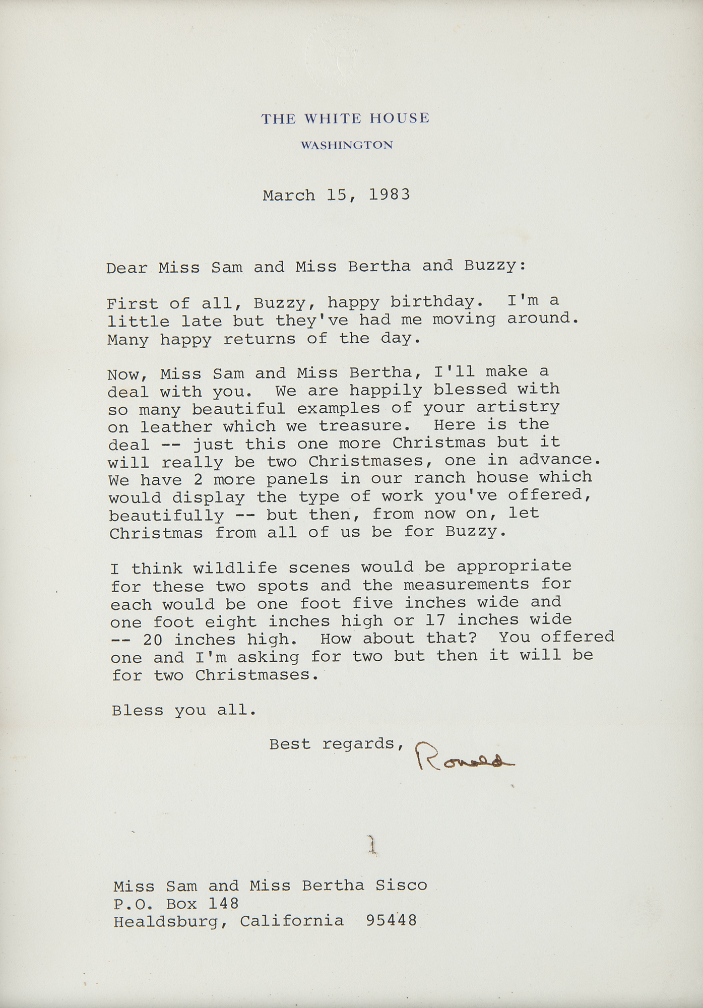 Ronald Reagan Typed Letter Signed as President | RR Auction