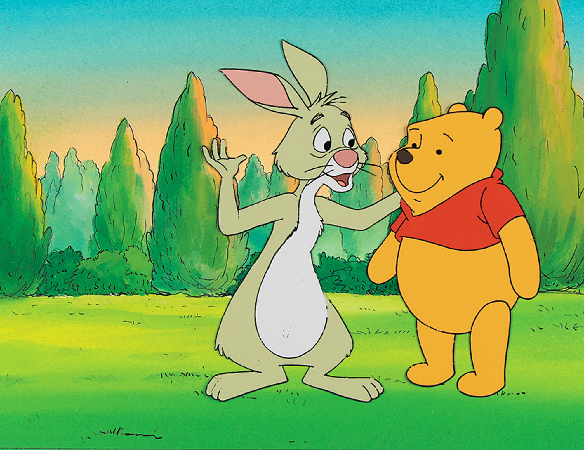Winnie the Pooh and Rabbit production cel and production background