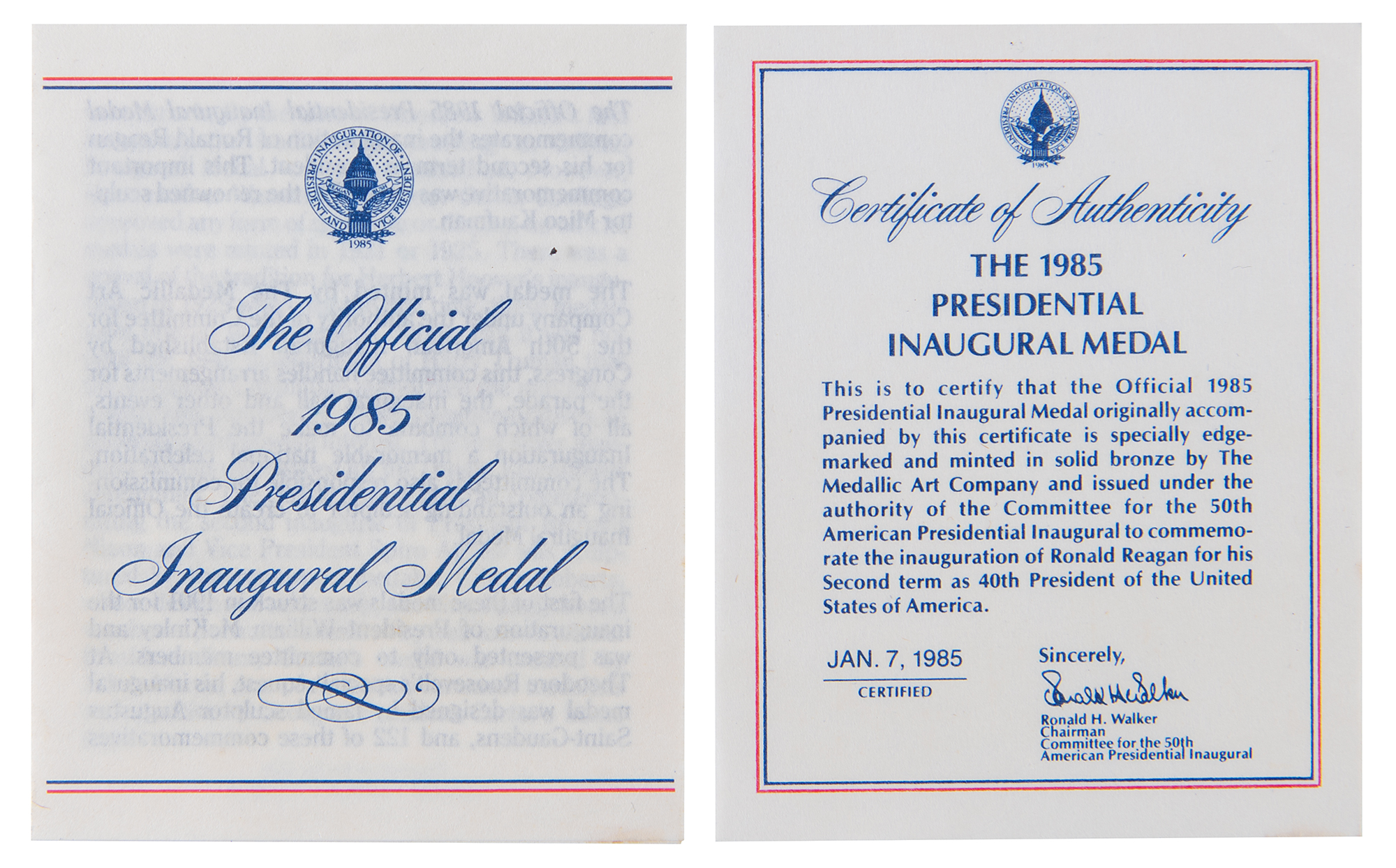 Ronald Reagan 1985 Presidential Inaugural Medal - Bronze | RR Auction