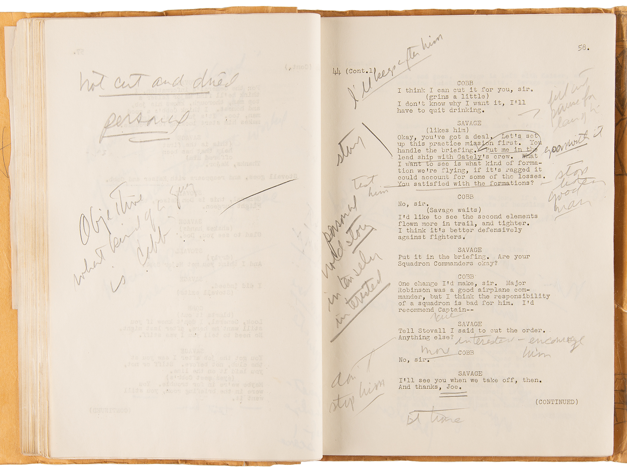 Gregory Peck's Hand-Annotated Script for Twelve O'Clock High