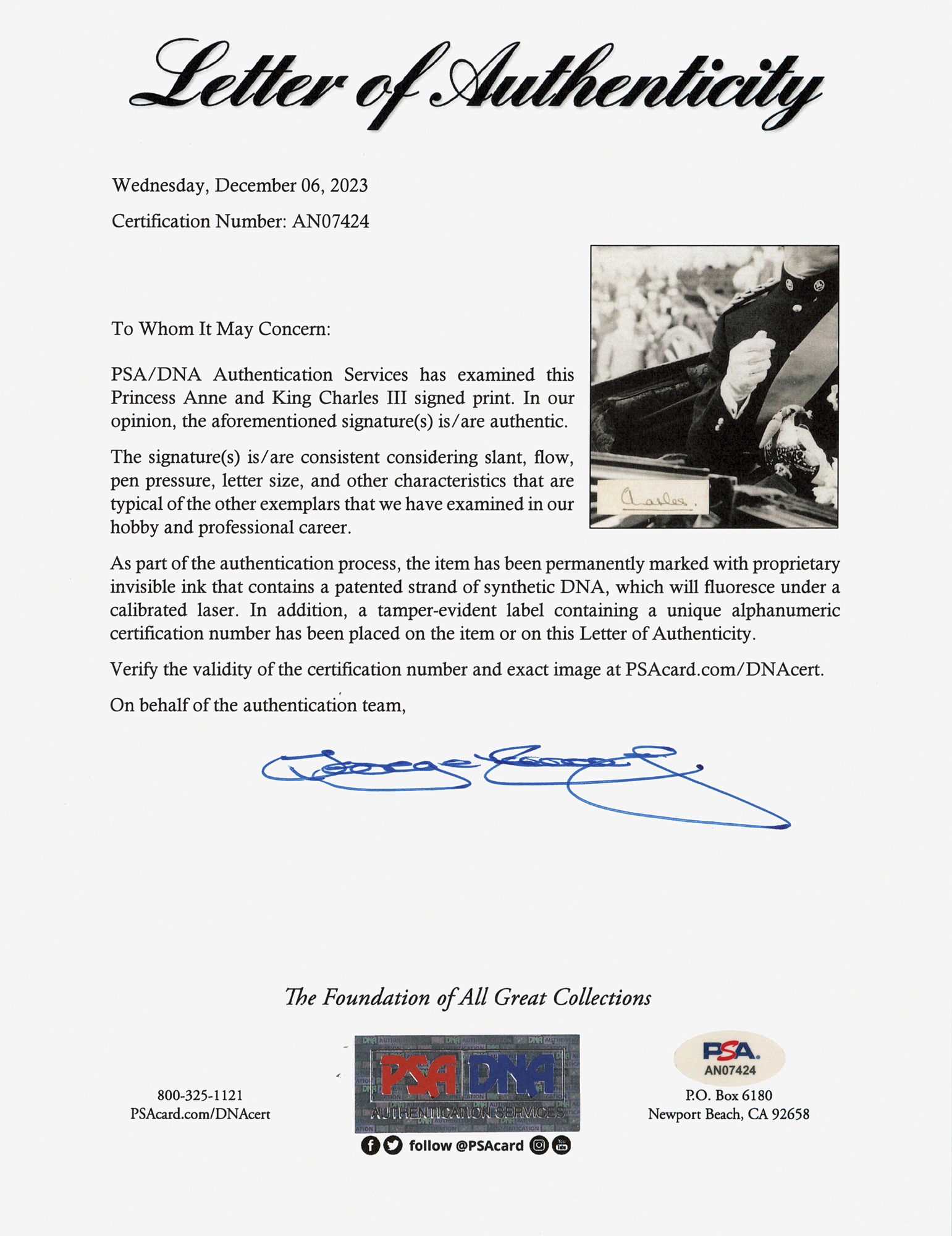 King Charles III and Princess Anne Signatures | RR Auction