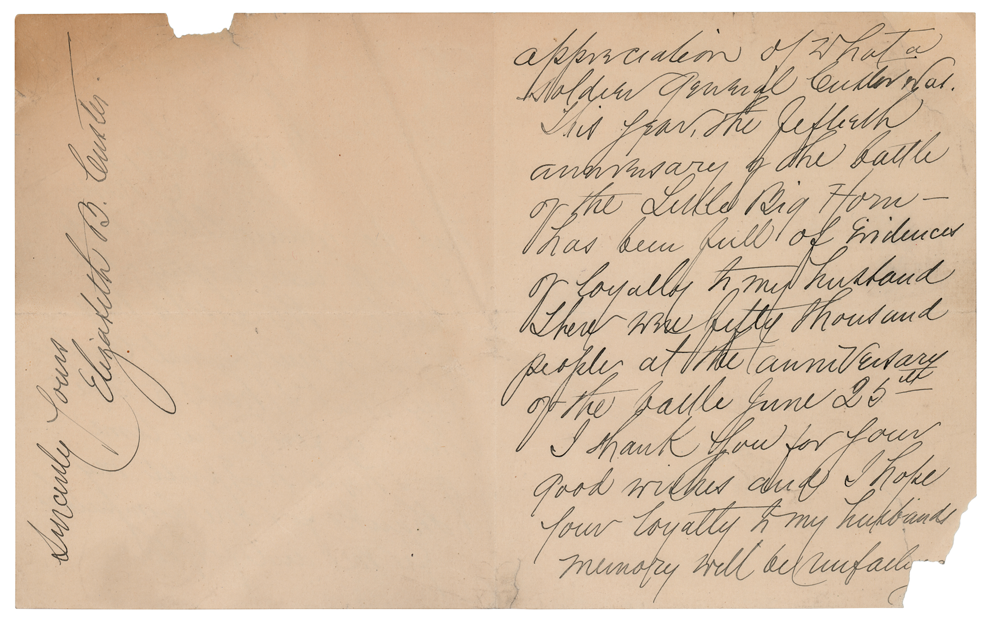 Elizabeth B. Custer Autograph Letter Signed on the 50th Anniversary of