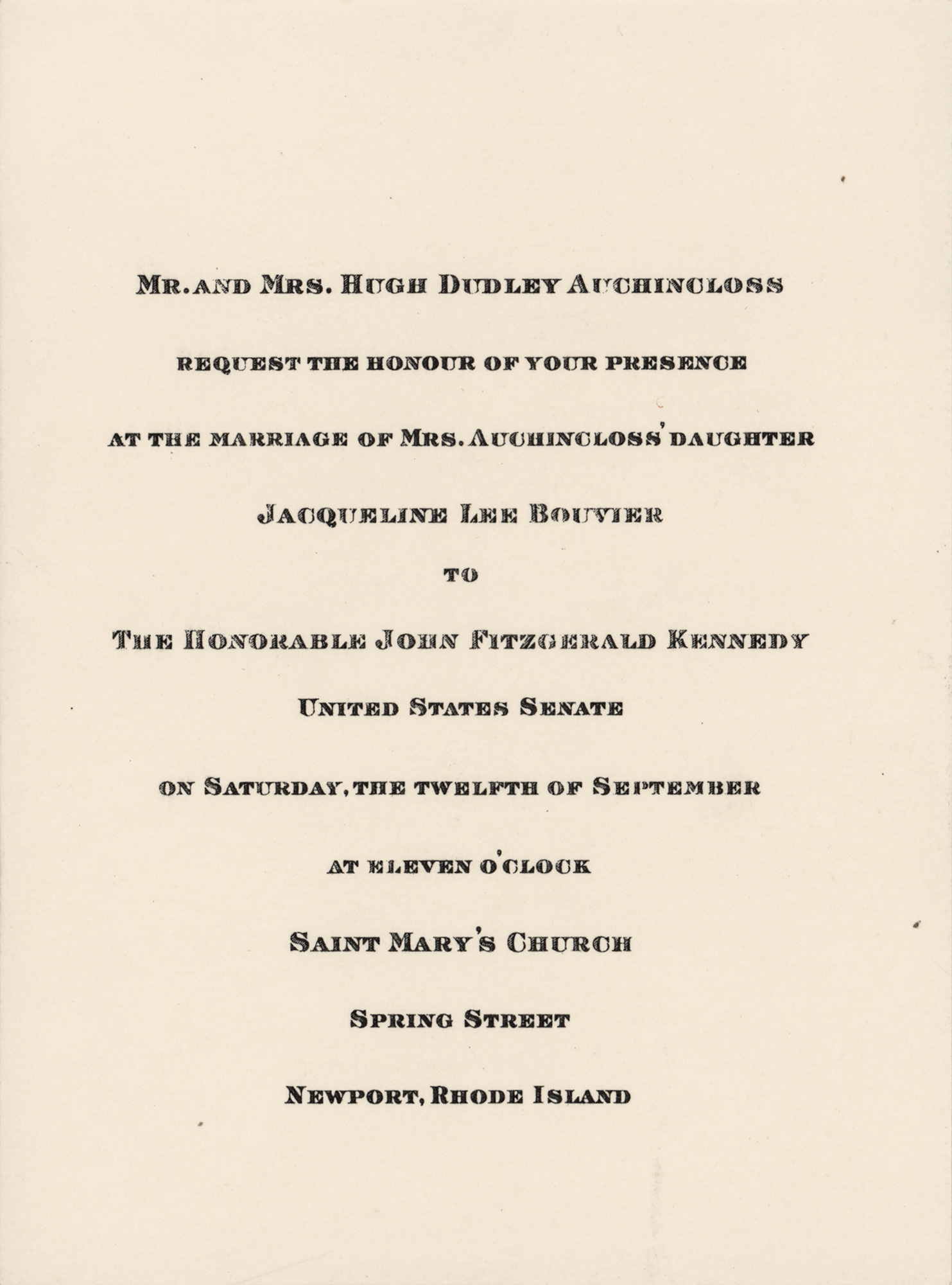 John and Jacqueline Kennedy Wedding Invitation | RR Auction