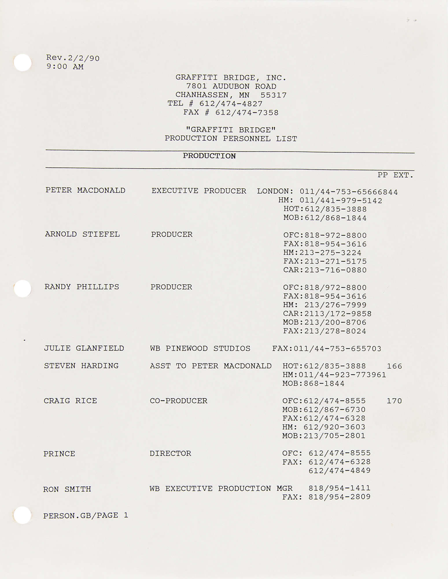 Prince Graffiti Bridge Fourth Draft Script with (30+) Lyric Sheets and