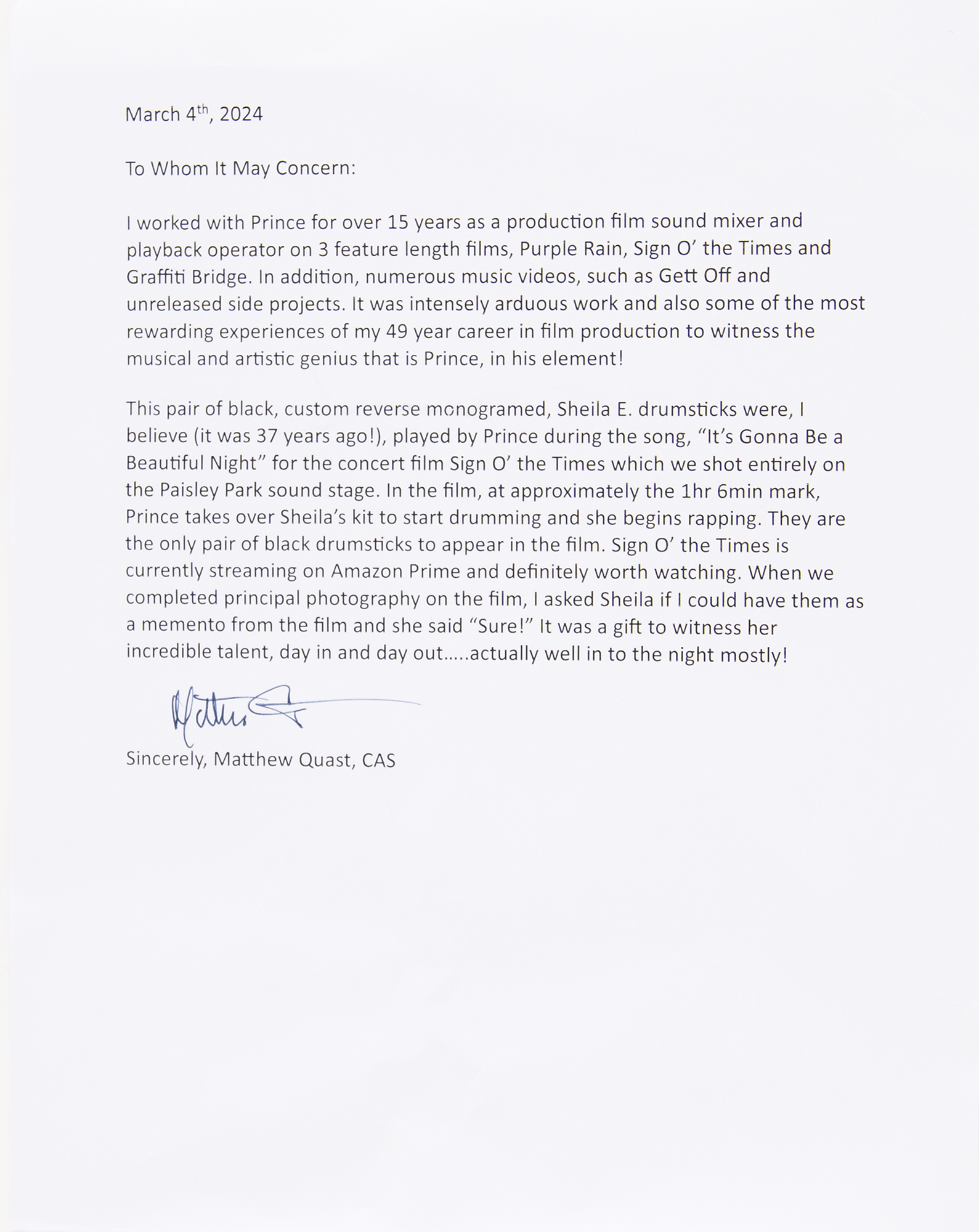 Prince Stage-Used Drum Sticks from the Sign o' the Times Concert Film