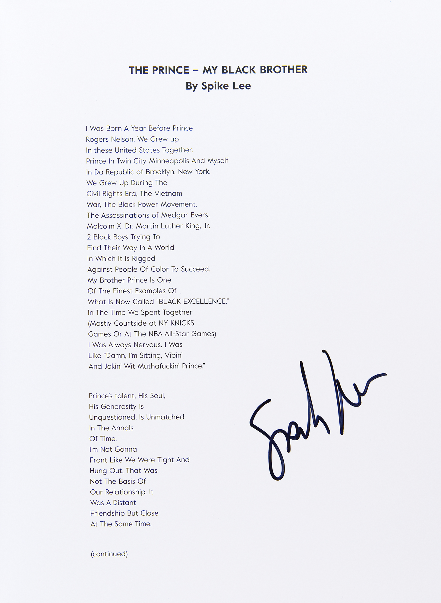 Prince: Spike Lee and Robert Whitman Limited Edition Signed Book