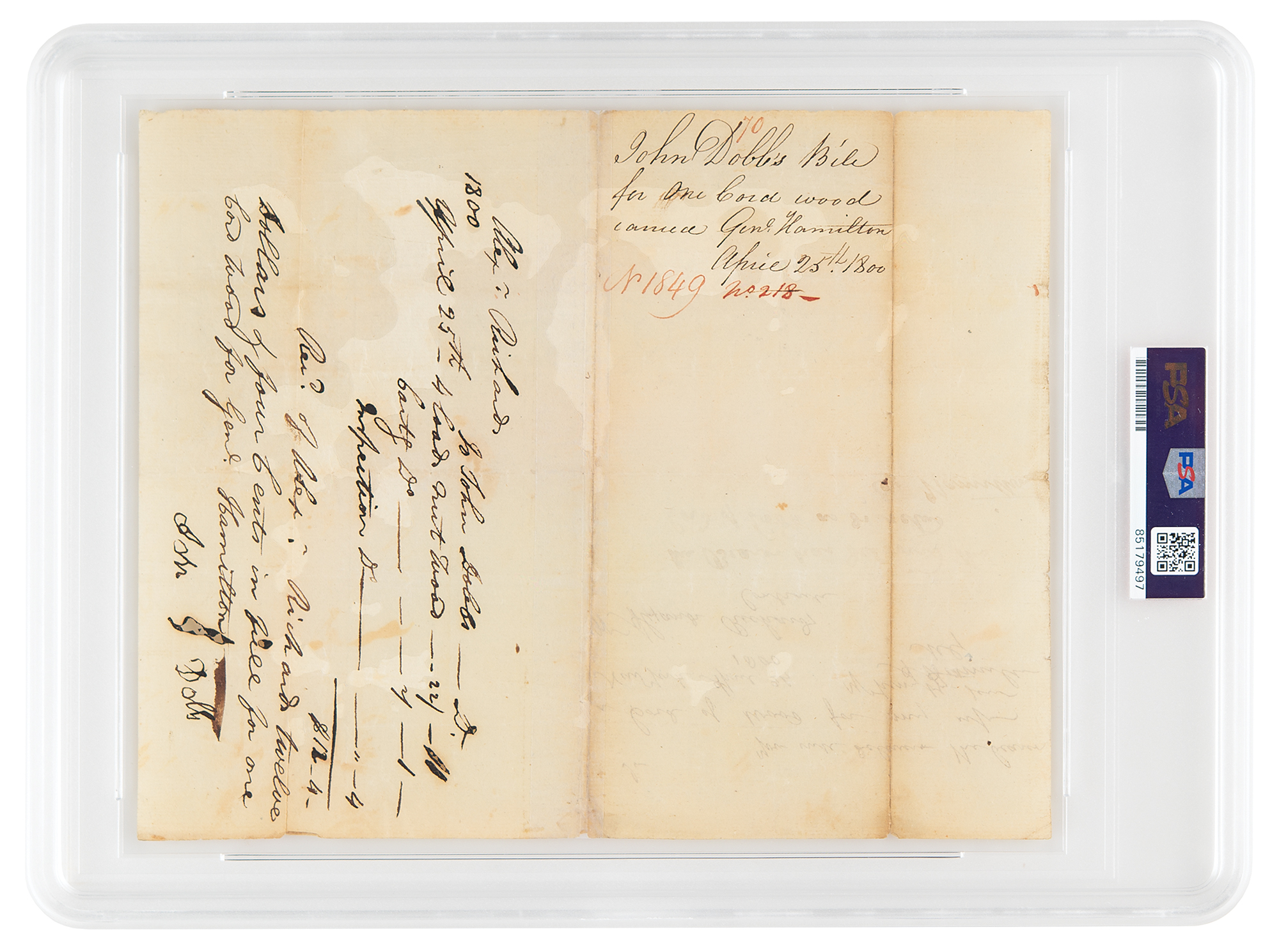 Alexander Hamilton and Elizabeth Schuyler Hamilton Autograph Notes