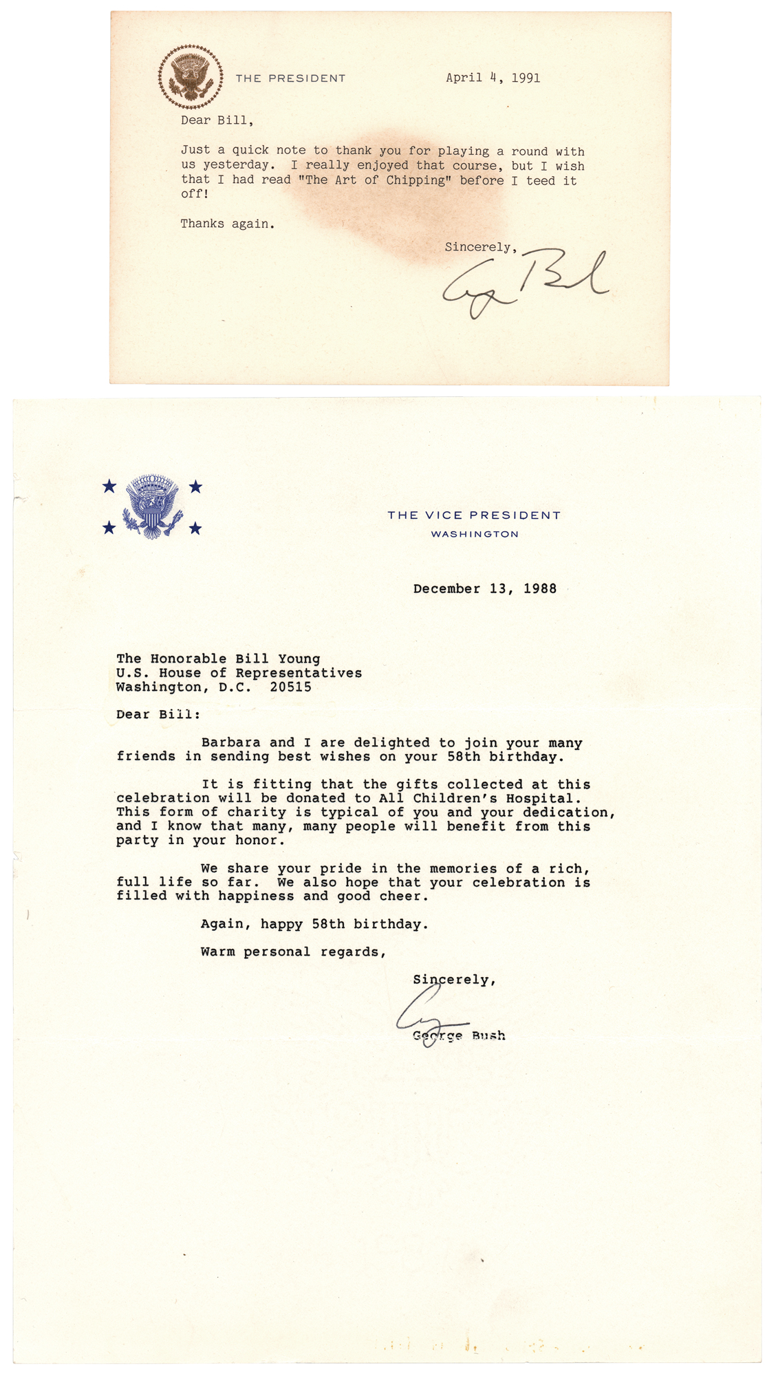 George Bush (2) Typed Letters Signed as President and Vice President