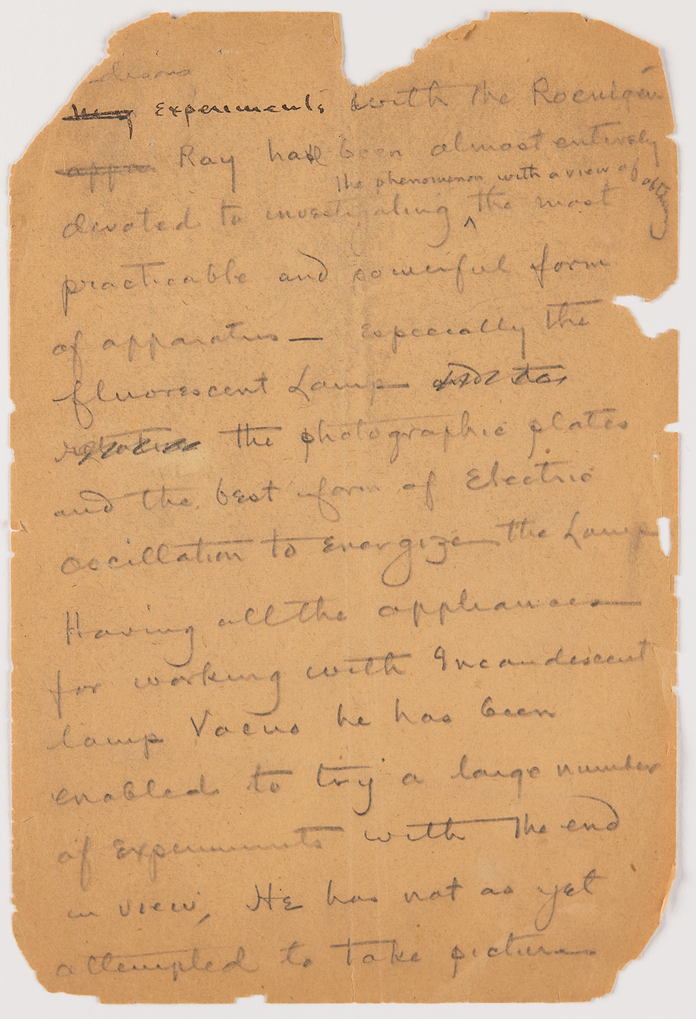 Thomas Edison Handwritten Manuscript on X-Ray Experiments with Sketch