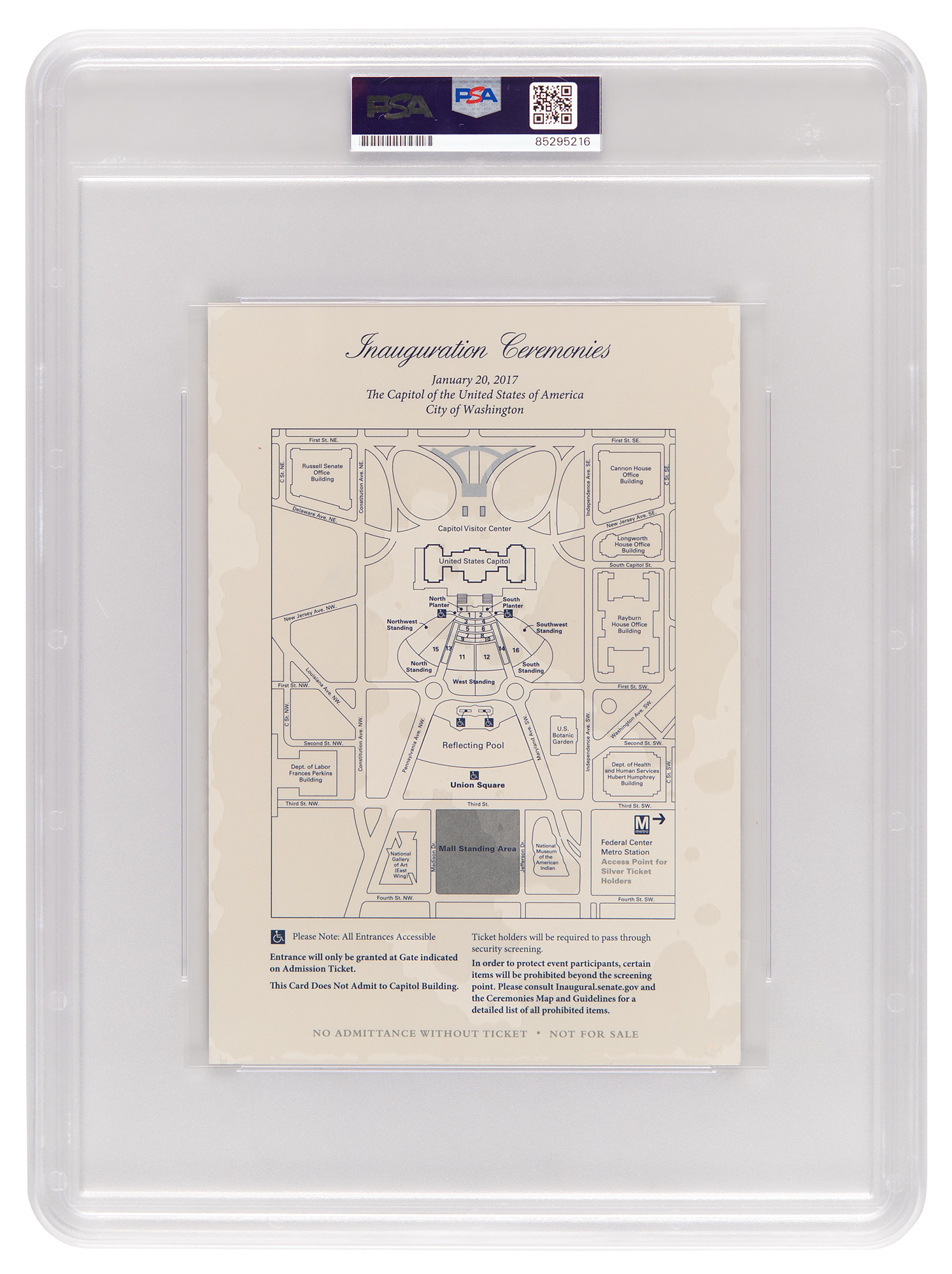 Donald Trump Signed 2017 Inaugural Ceremonies Pass - PSA GEM MT 10