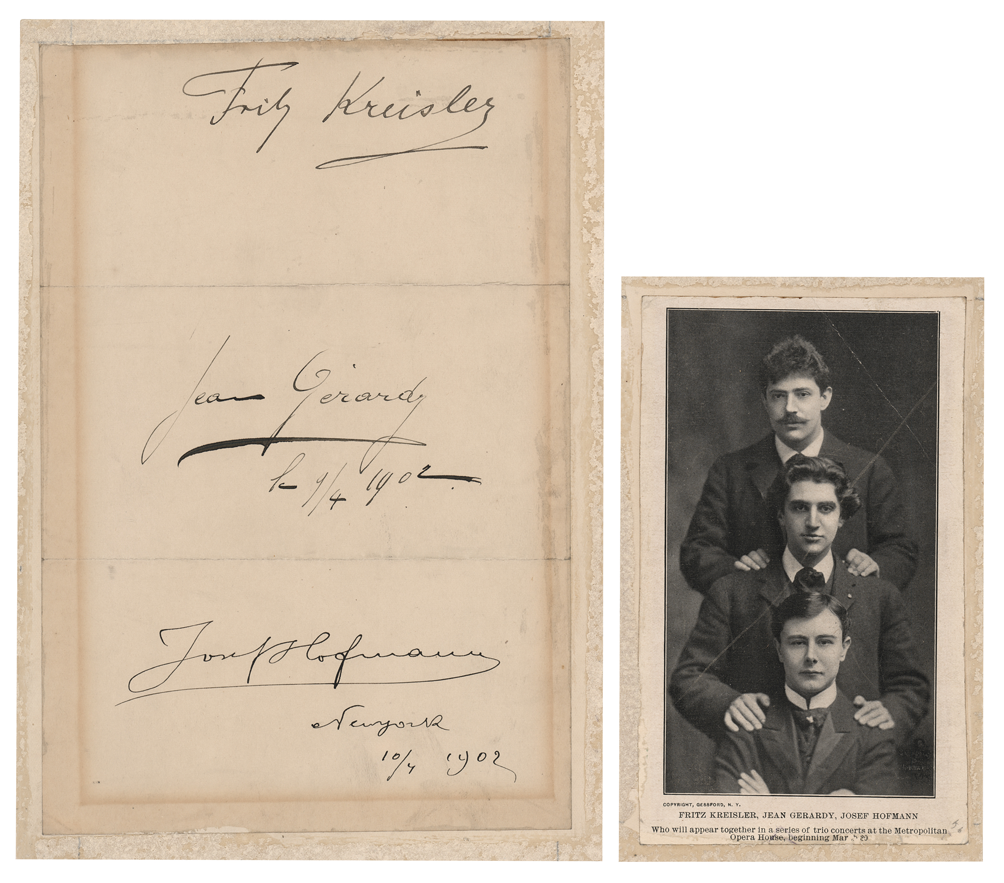 Fritz Kreisler, Jean Gerardy, and Josef Hofmann Signatures | RR