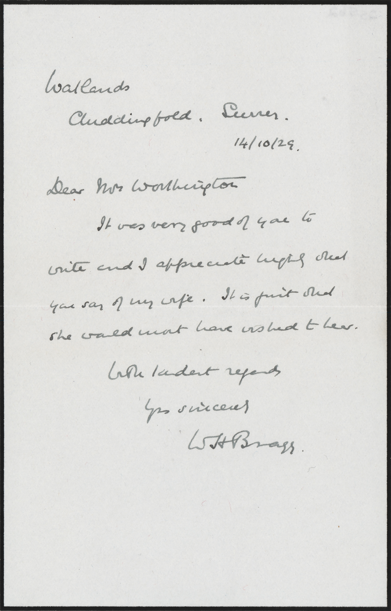 William Henry Bragg Autograph Letter Signed | RR Auction