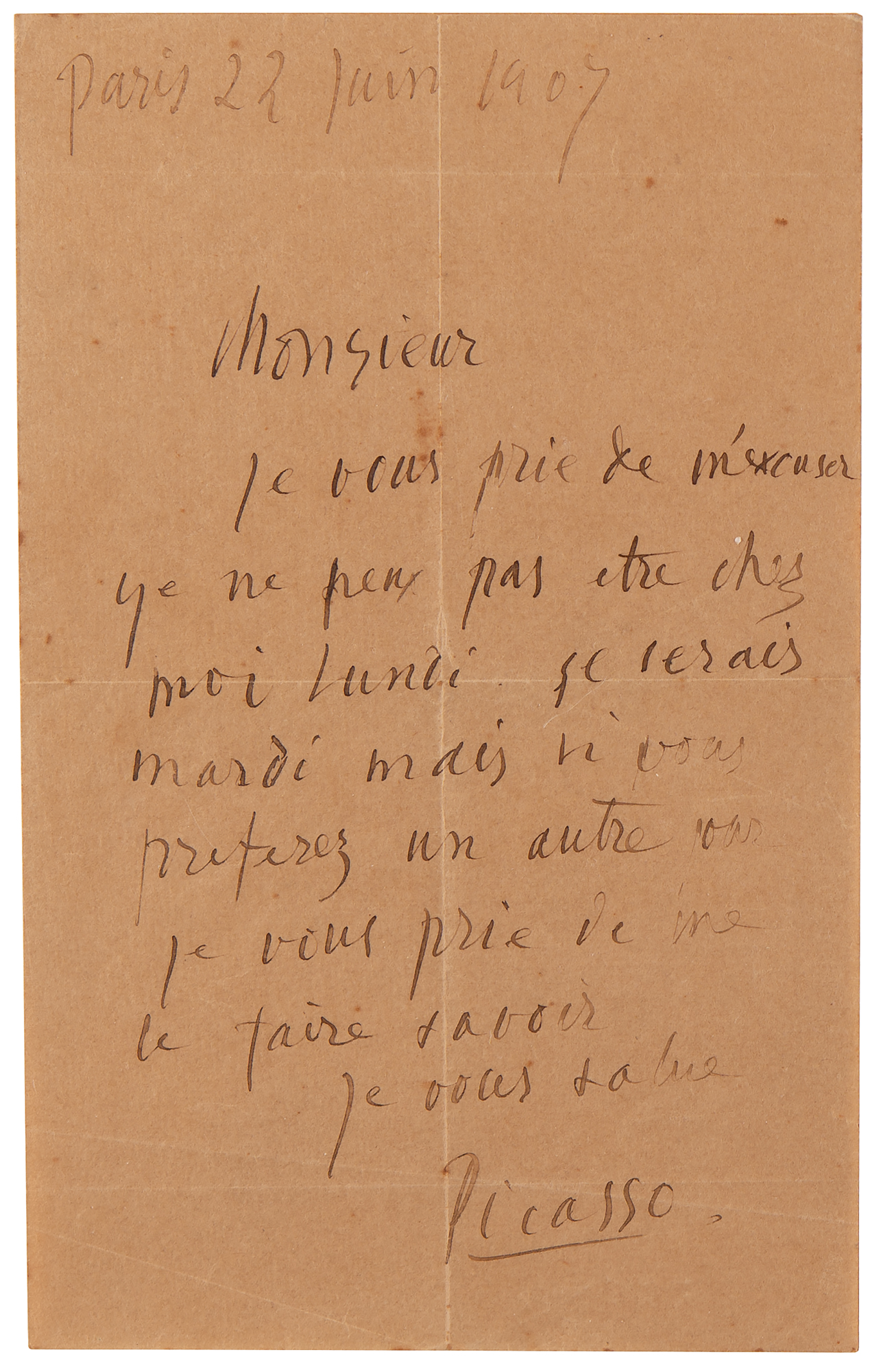 Pablo Picasso Autograph Letter Signed While Creating 'Les