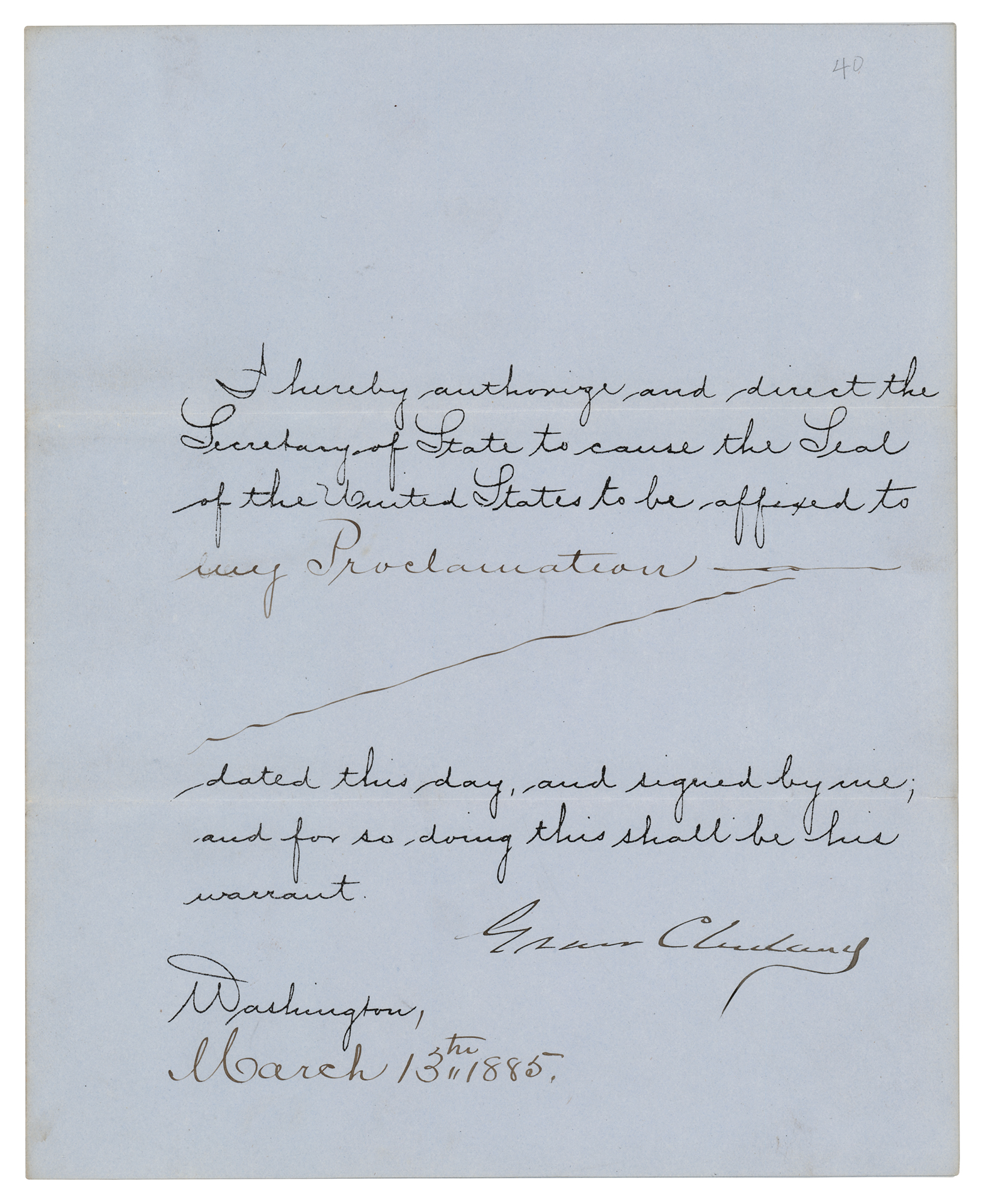 Grover Cleveland Document Signed as President - Prohibiting Non-Indian