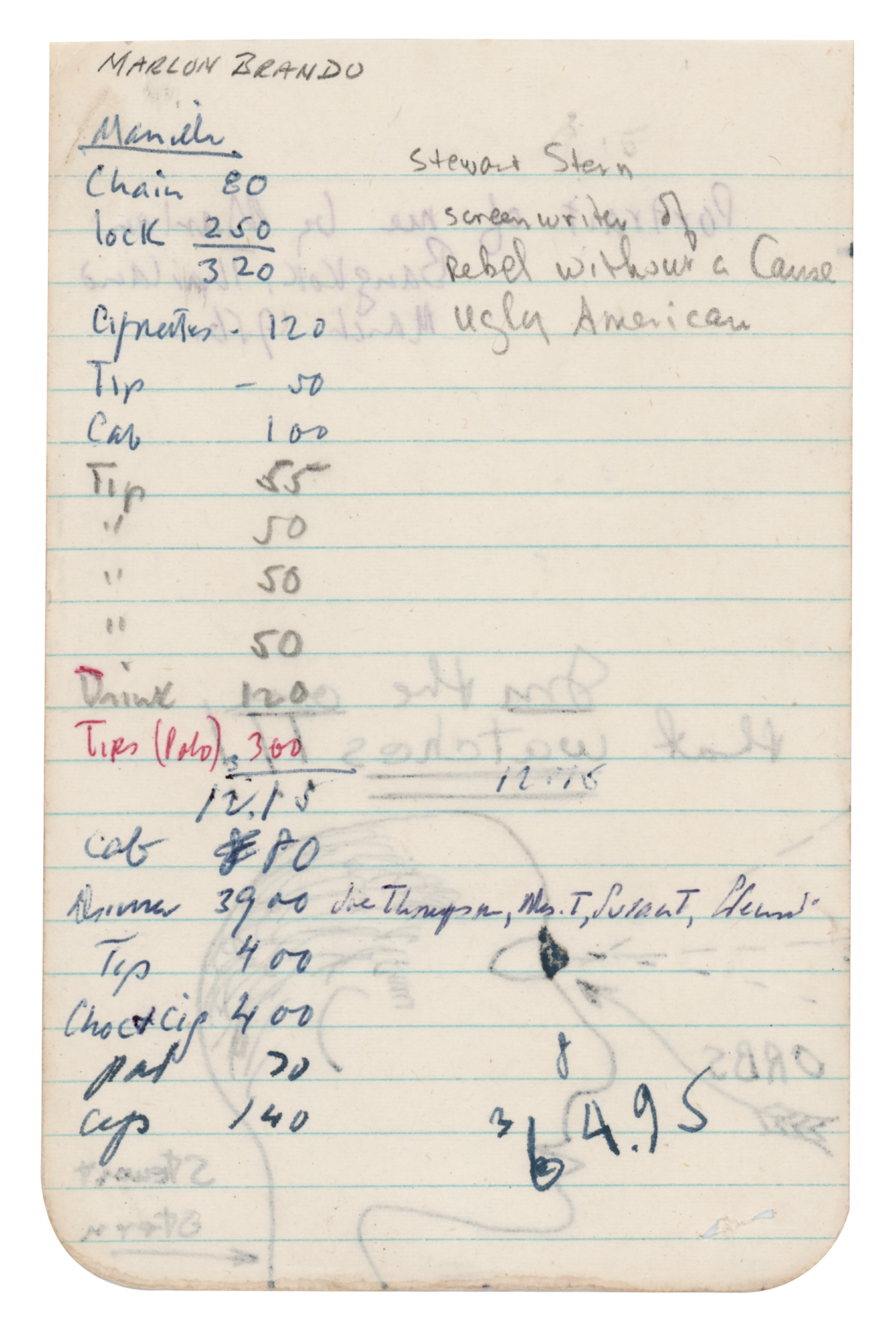 Marlon Brando Original Sketch of Screenwriter Stewart Stern | RR
