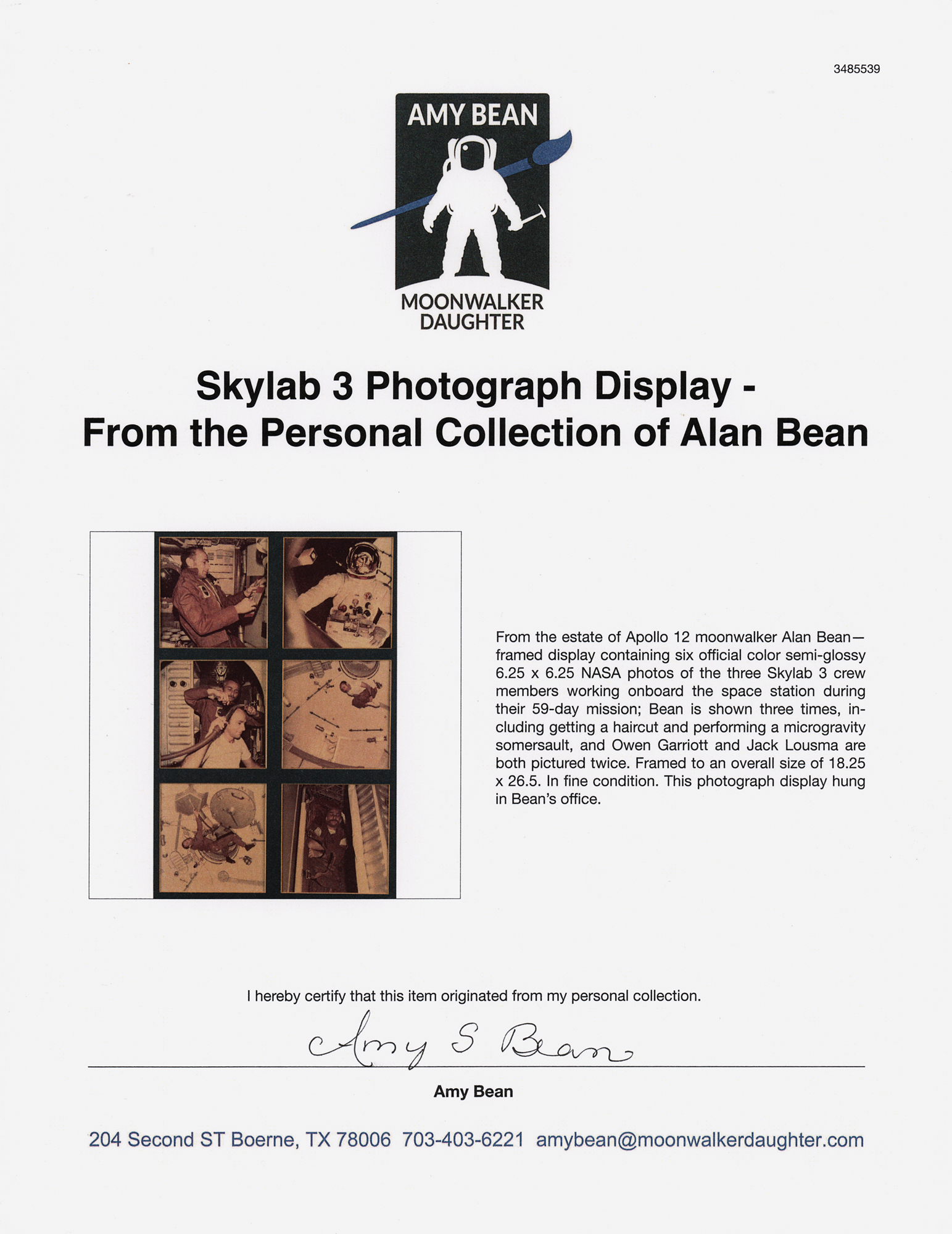 Skylab 3 Photograph Display - From the Personal Collection of Alan
