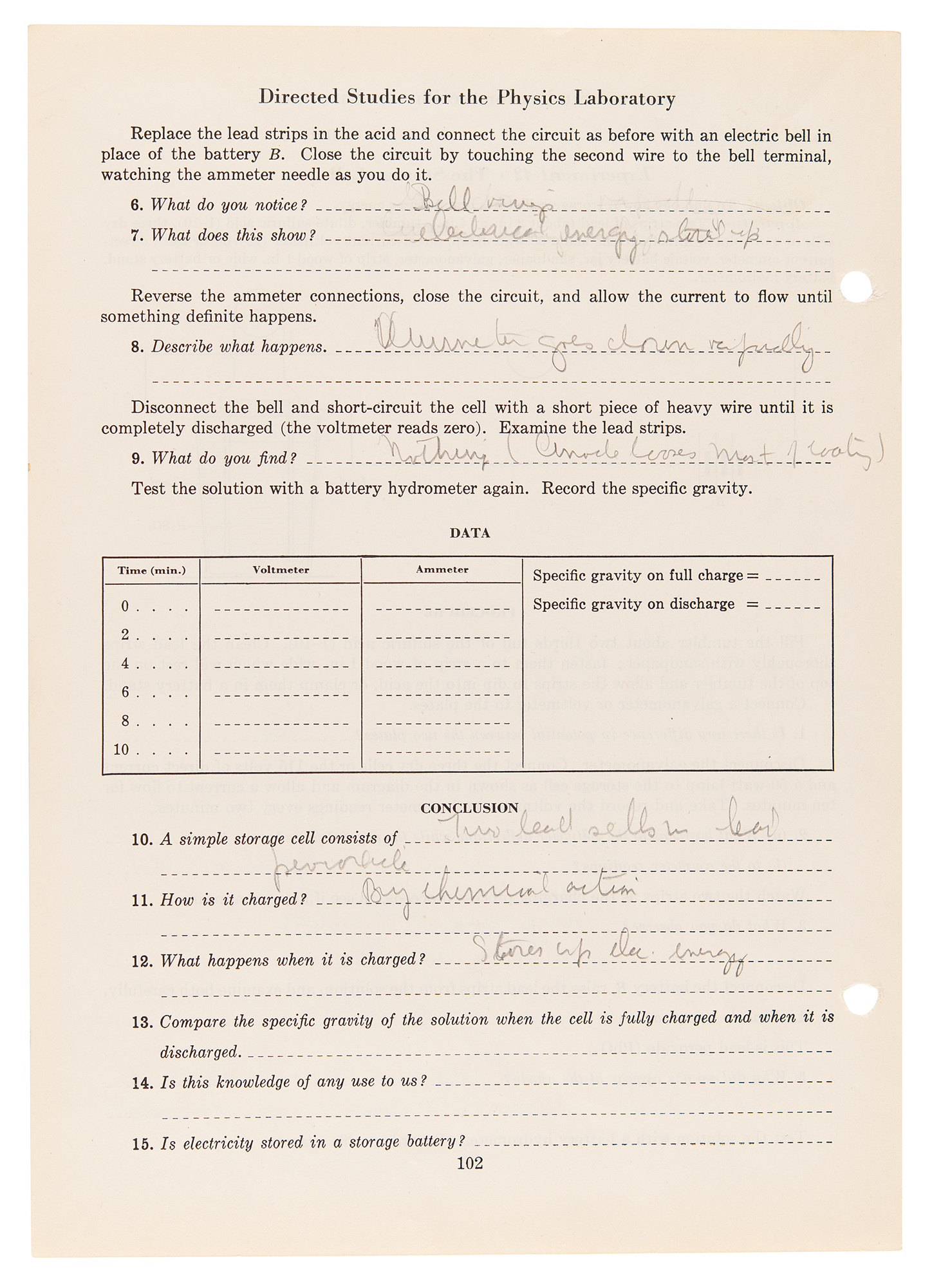 John F. Kennedy Choate Physics Lab Handwritten and Signed Worksheet