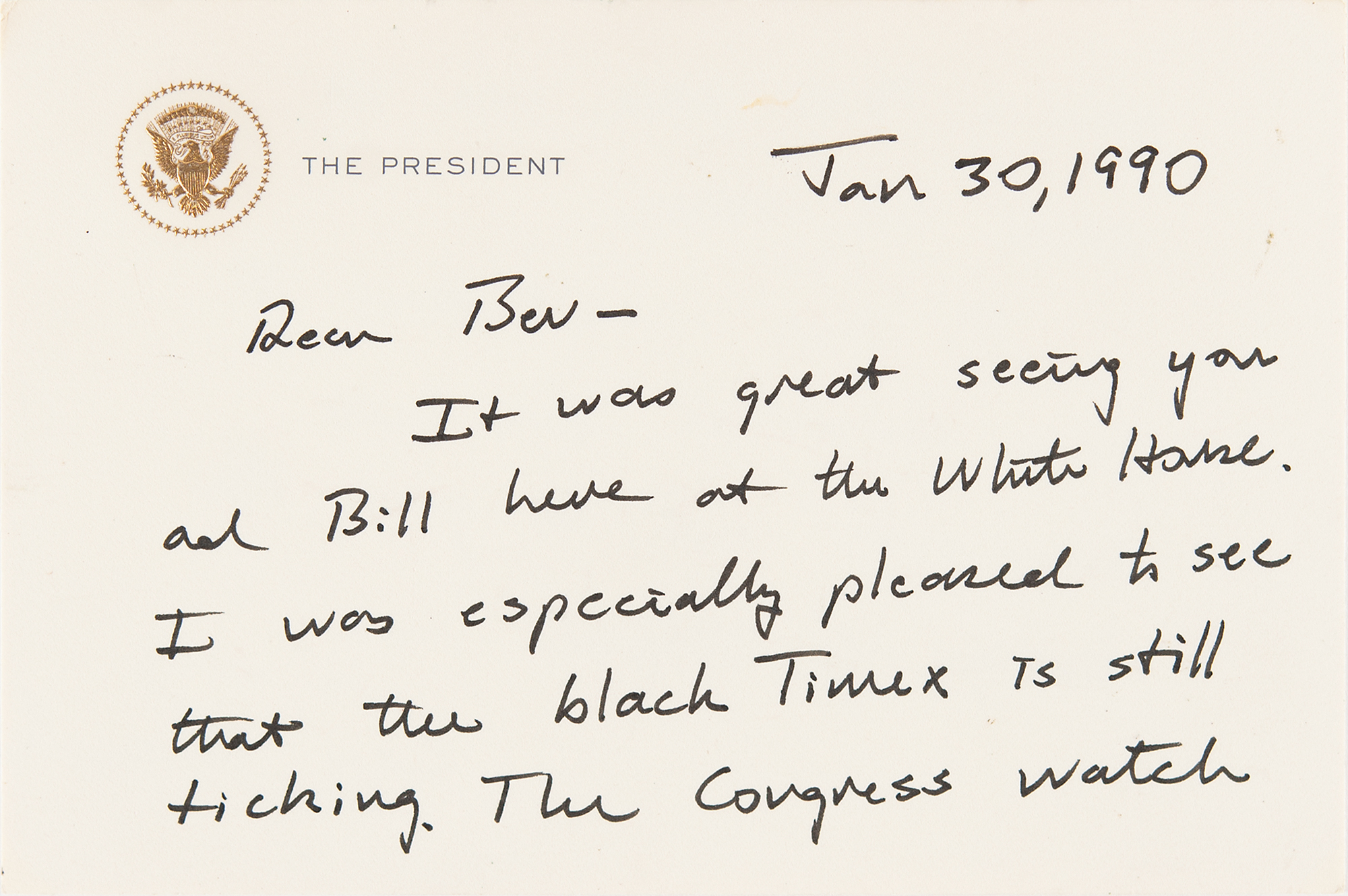 George Bush Personally Owned Timex Watch and Autograph Letter Signed