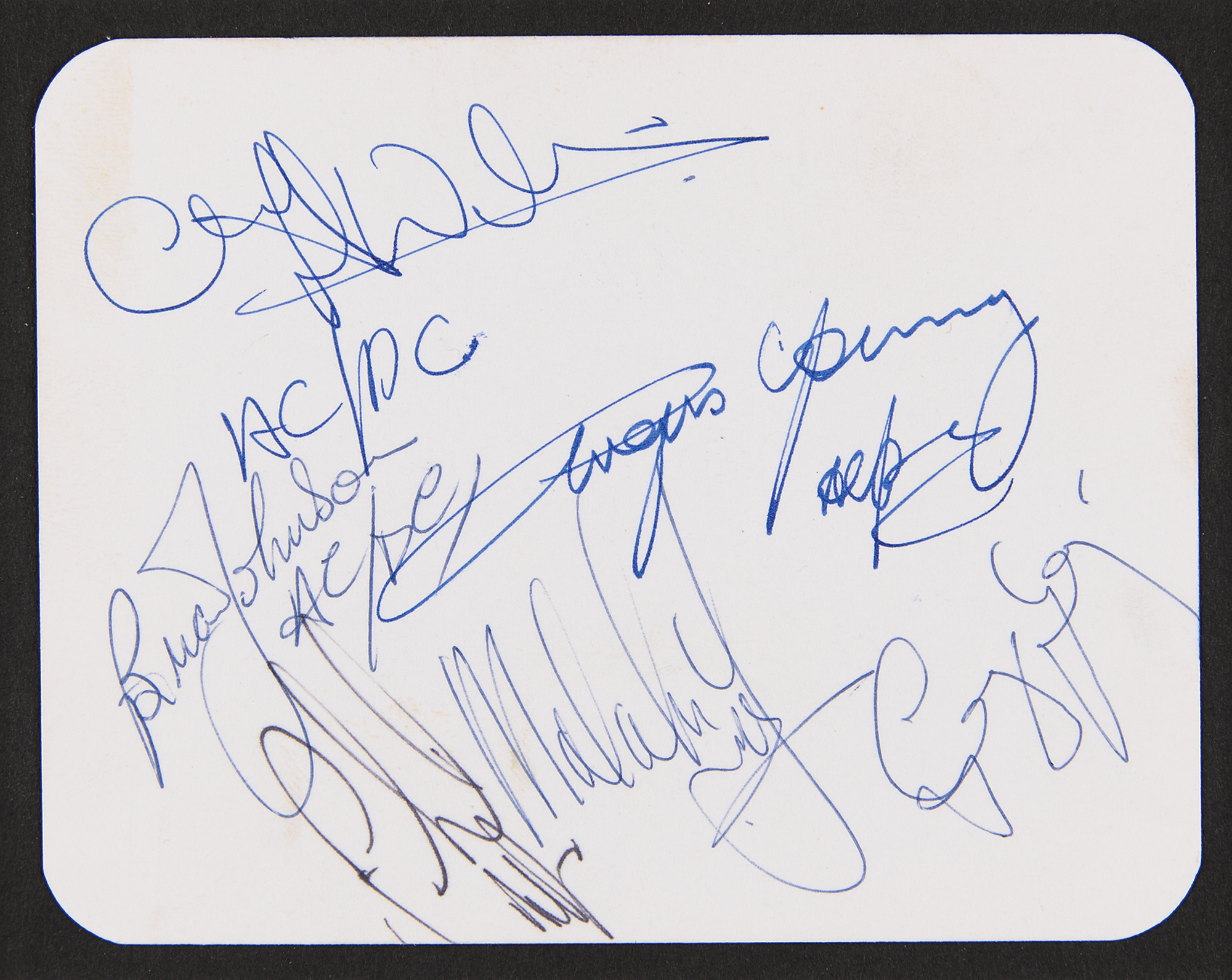 AC/DC Signatures - Obtained in Australia during Back in Black Tour in