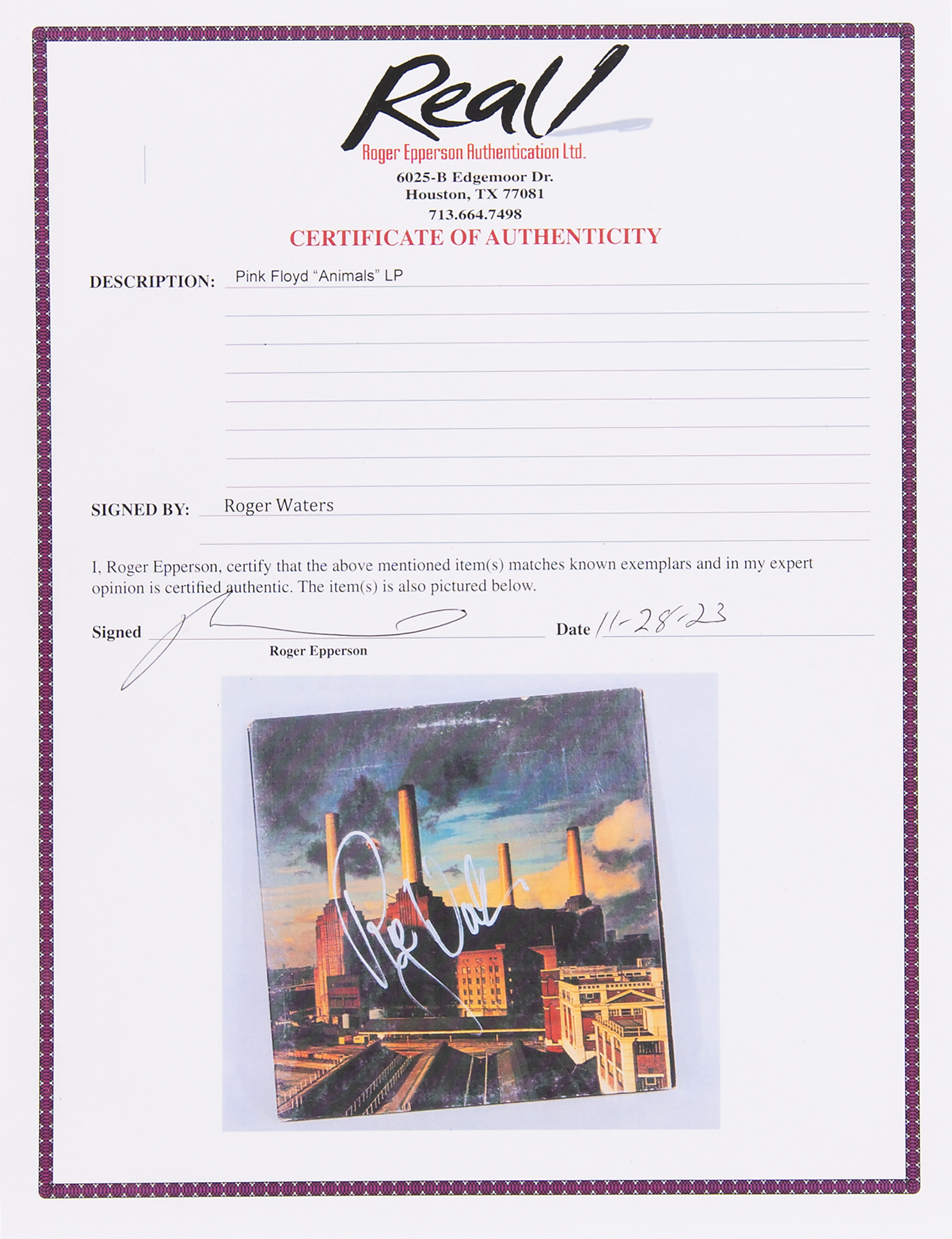 Roger Waters Signed Album - Animals | RR Auction