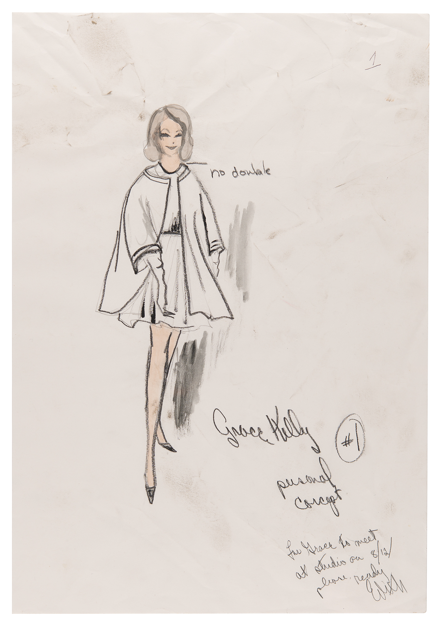 Edith Head Signed Original Outfit Sketch for Grace Kelly | RR Auction