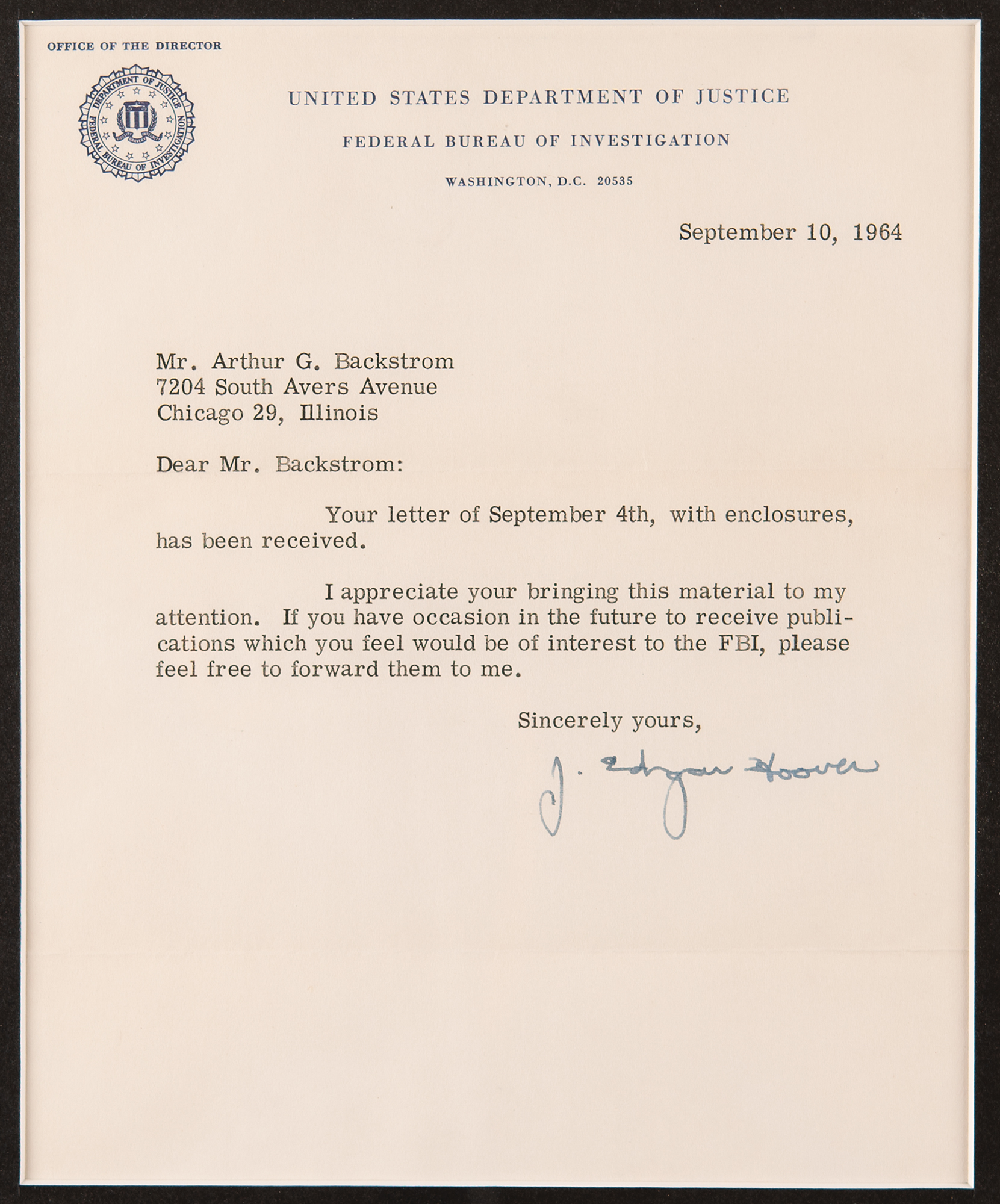 J. Edgar Hoover Typed Letter Signed | RR Auction