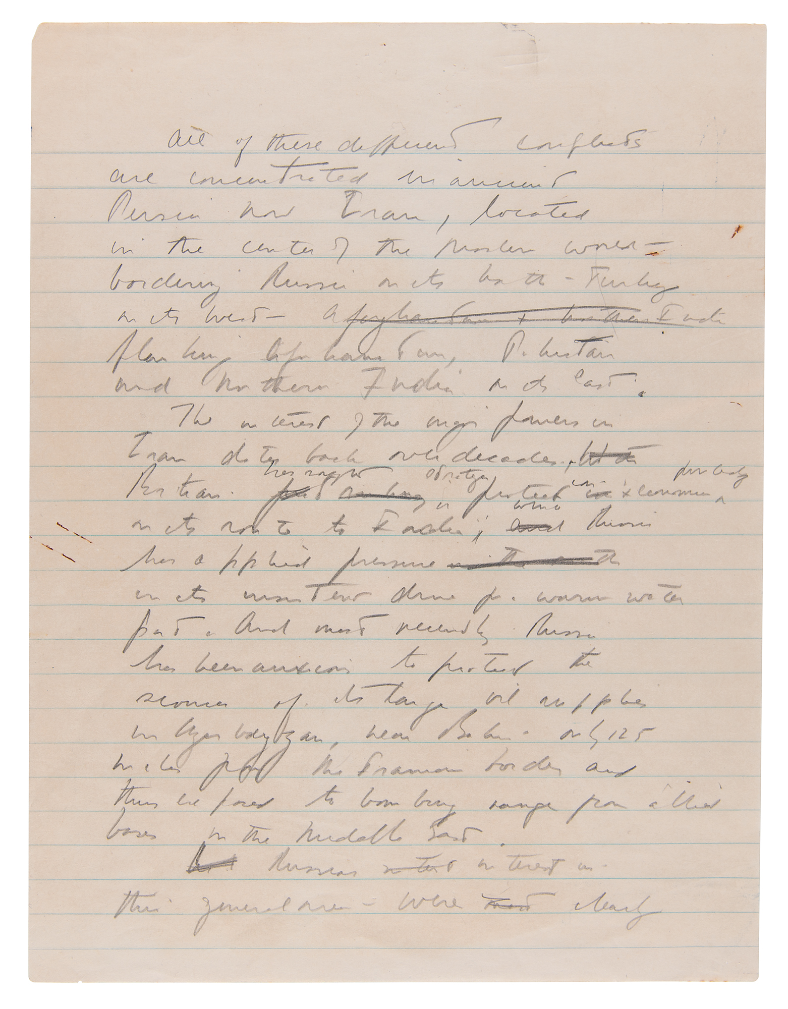 John F. Kennedy Handwritten Manuscript on Security in the Middle East: