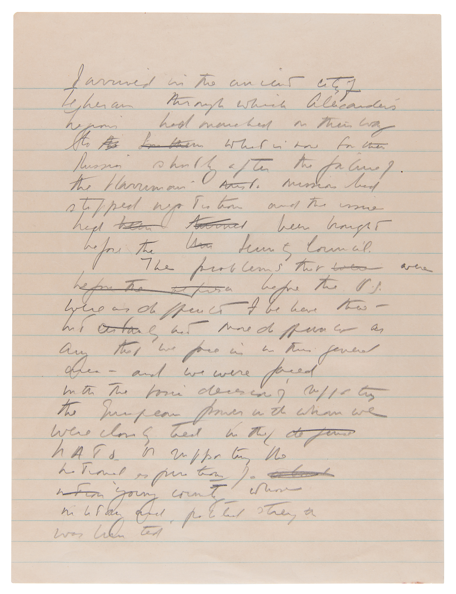 John F. Kennedy Handwritten Manuscript on Security in the Middle East: