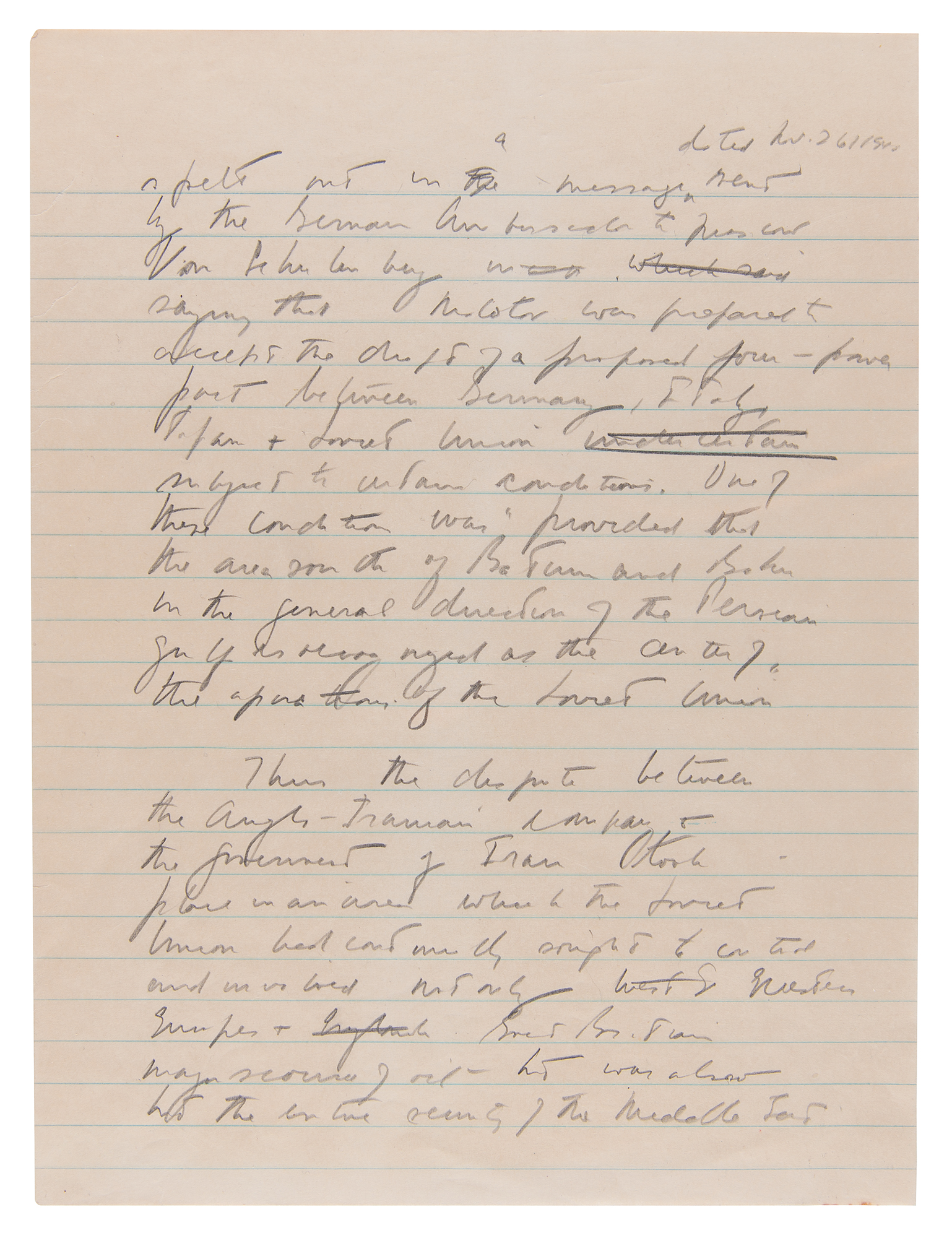 John F. Kennedy Handwritten Manuscript on Security in the Middle East: