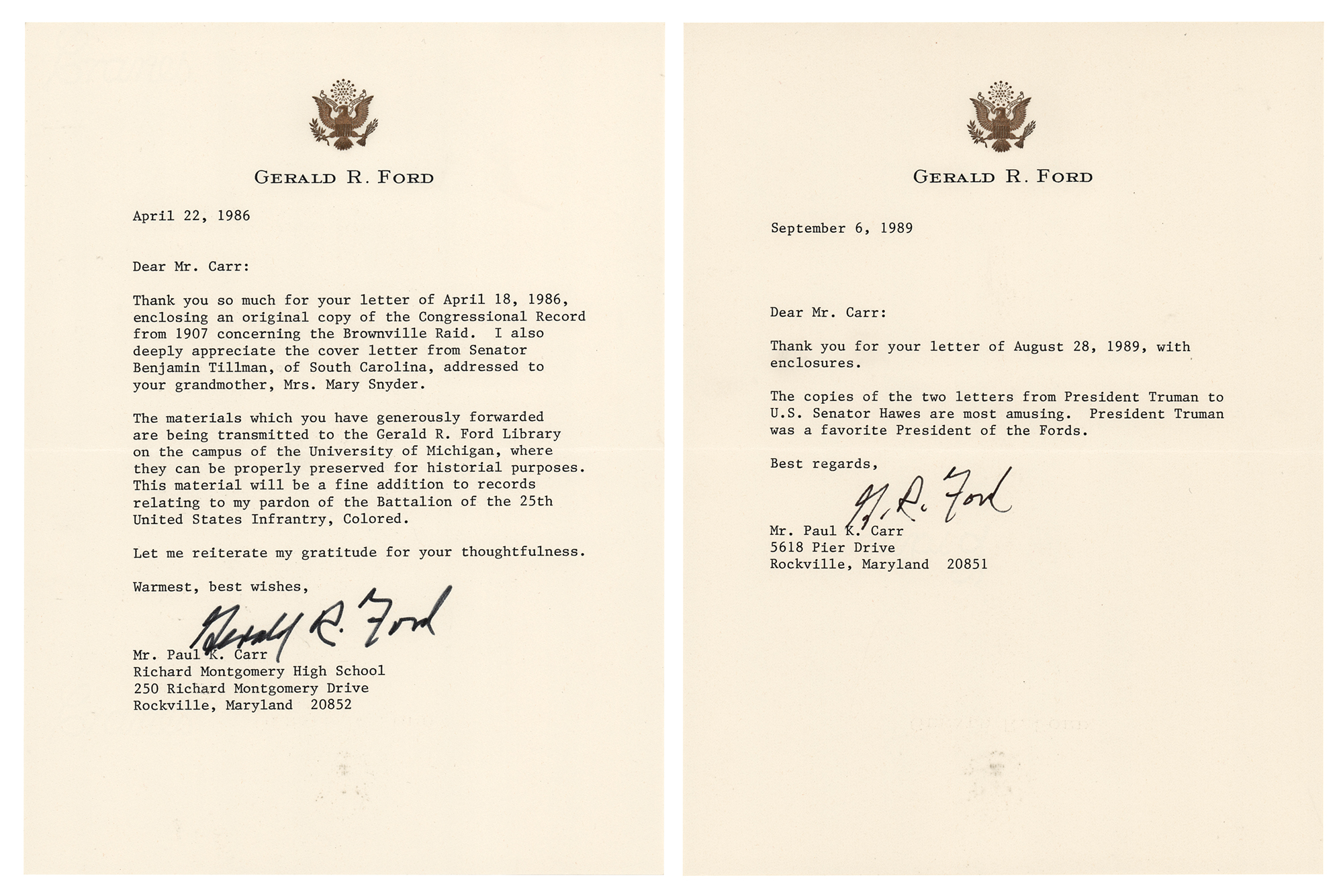 Gerald Ford (2) Typed Letters Signed: "President Truman was a