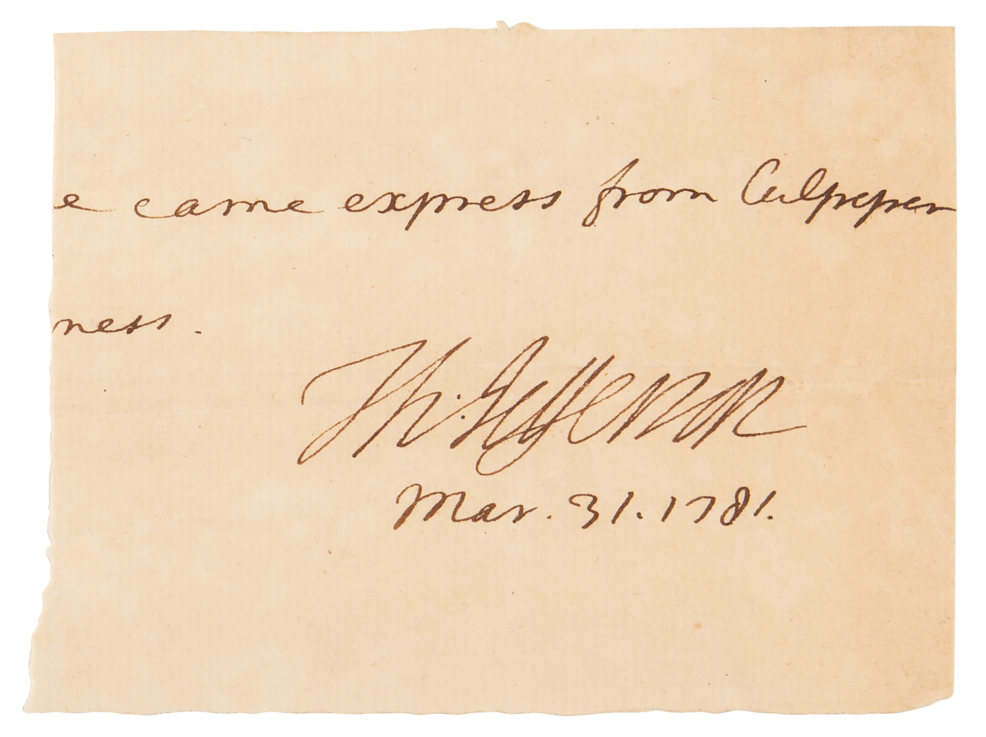 Thomas Jefferson Revolutionary War-Dated Signature as Governor of