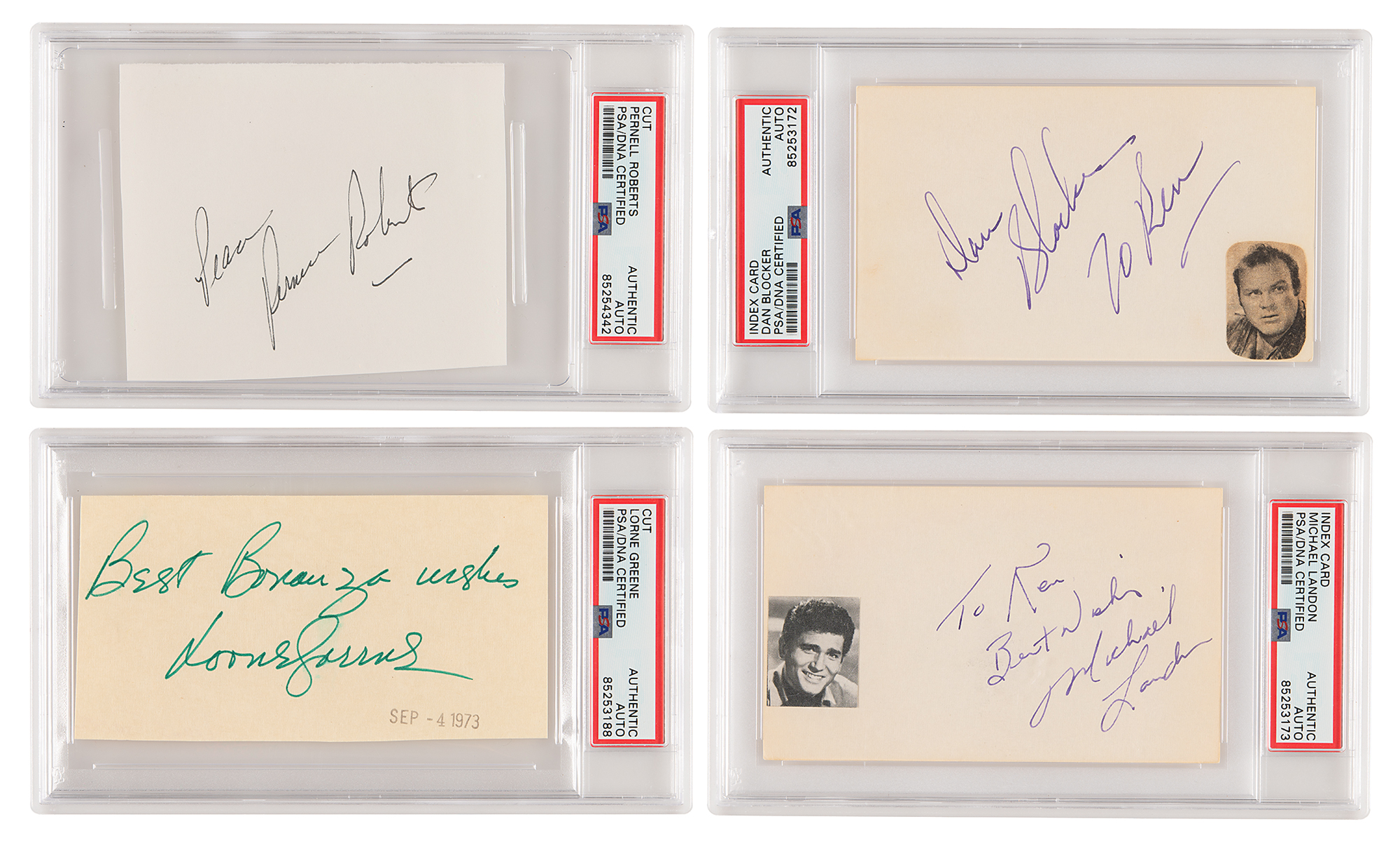 Bonanza (4) Signatures - Lorne Greene, Pernell Roberts, Dan Blocker,