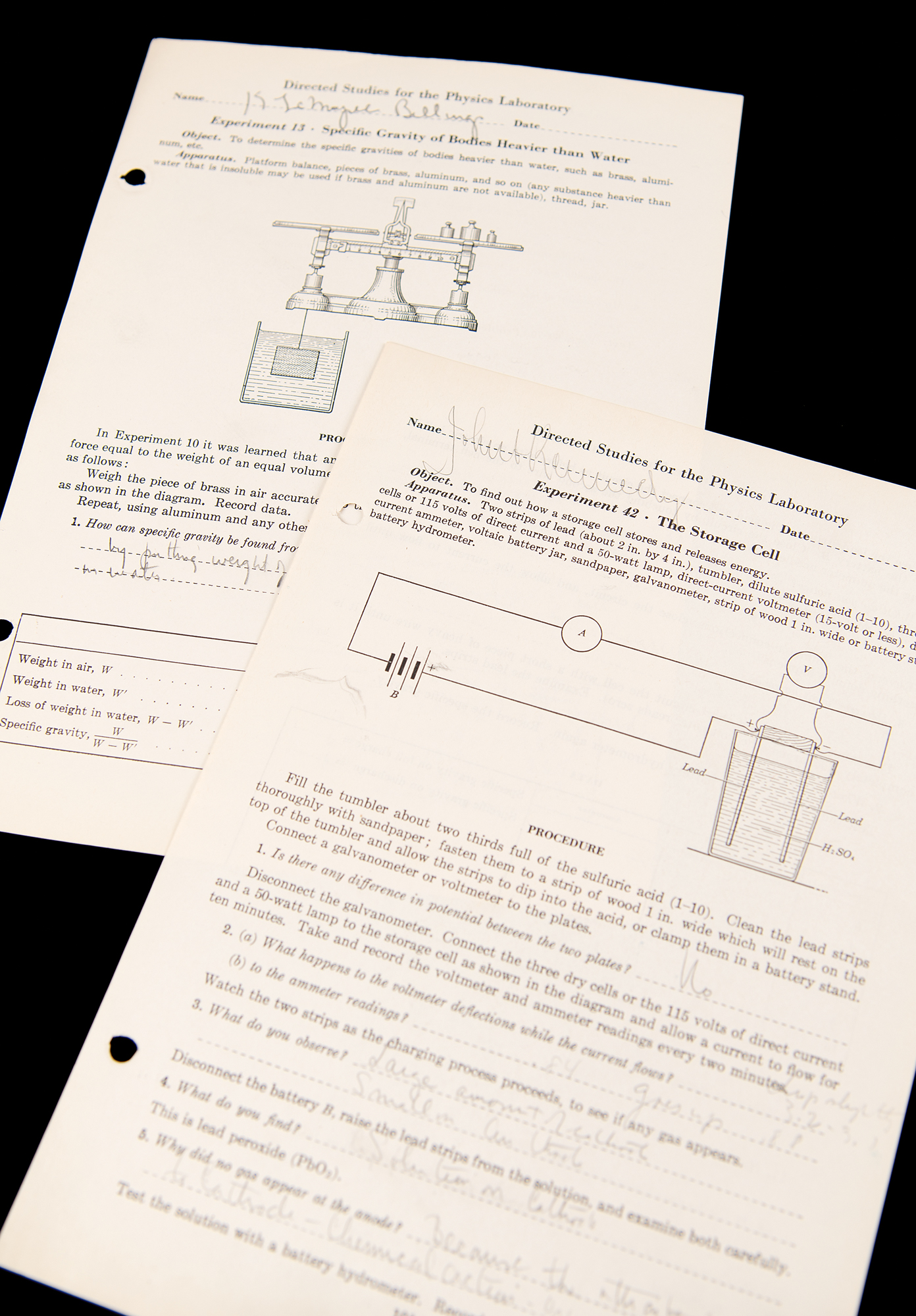 John F. Kennedy Choate Physics Lab Handwritten and Signed Worksheet