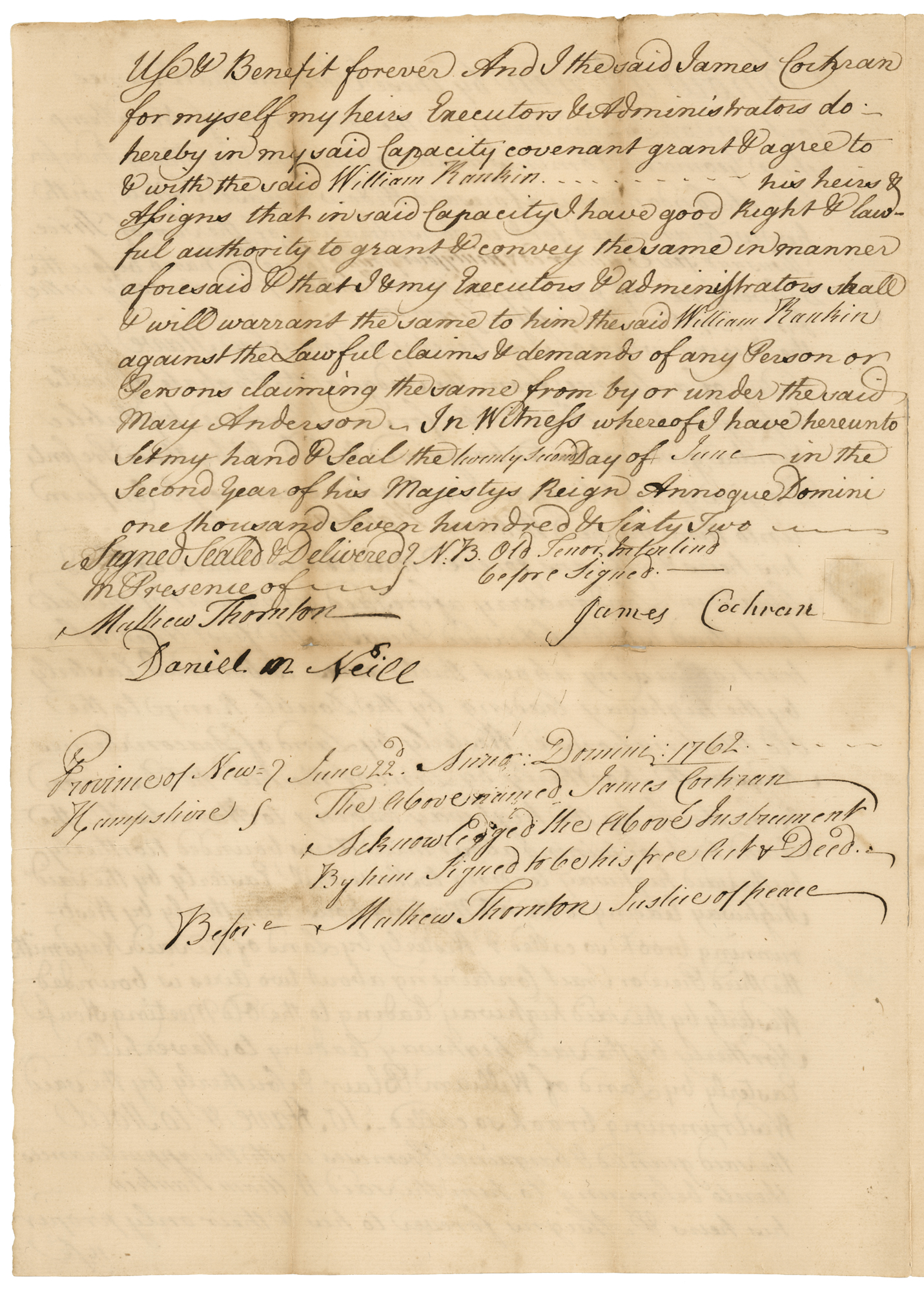 Matthew Thornton Twice-Signed Document | RR Auction