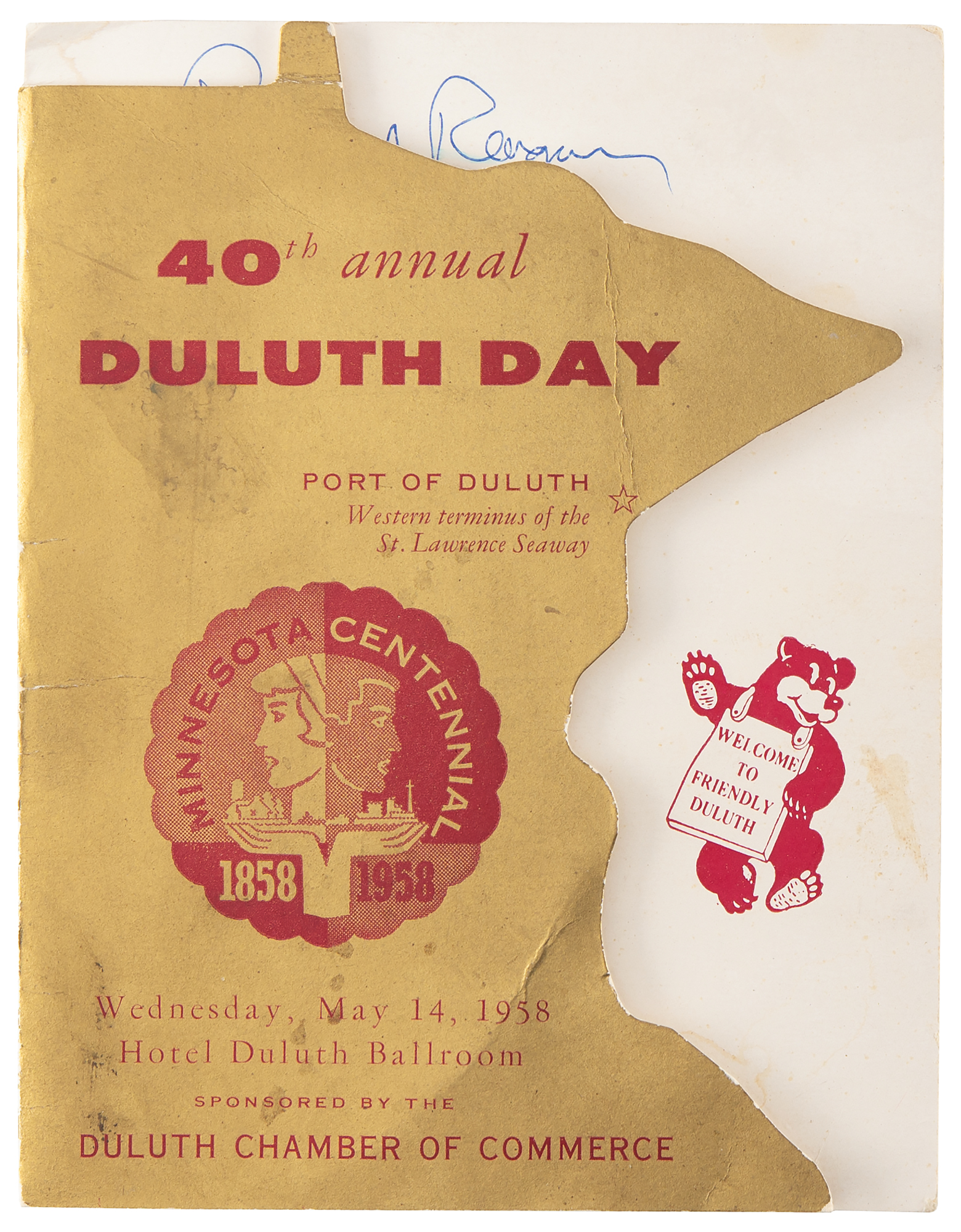 Ronald Reagan Signed 1958 'Duluth Day' Program | RR Auction