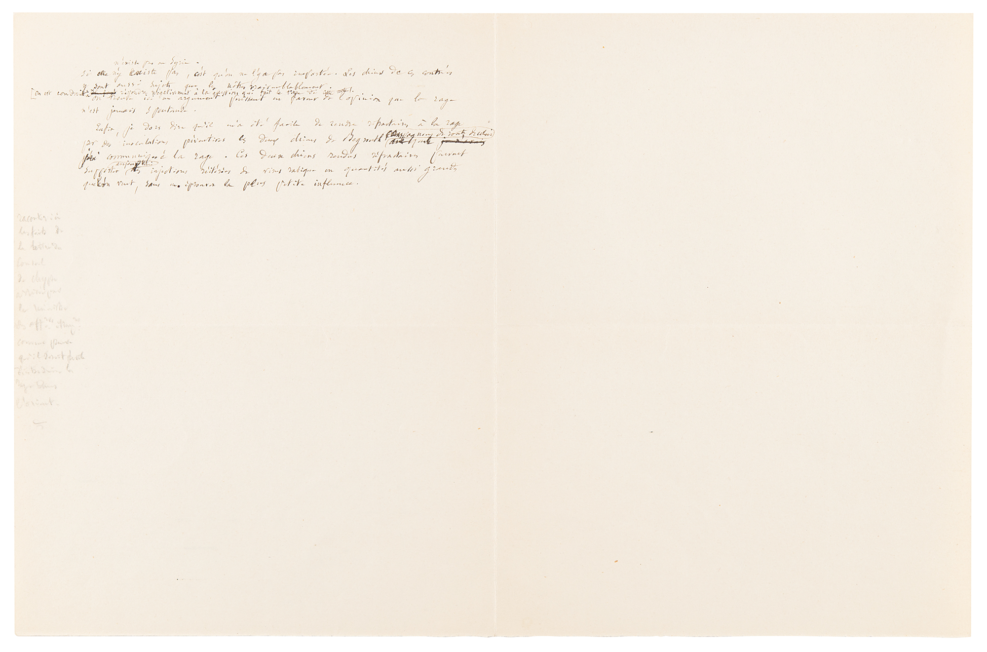 Louis Pasteur Handwritten Manuscript on Rabies Experiments: "Do