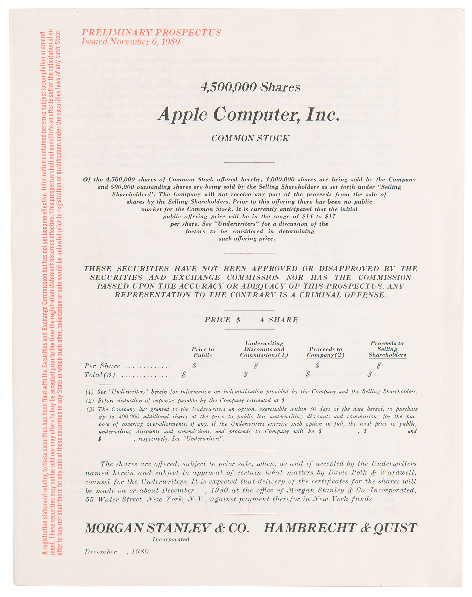 Apple Computer, Inc. Original IPO Prospectus (December 12, 1980) with