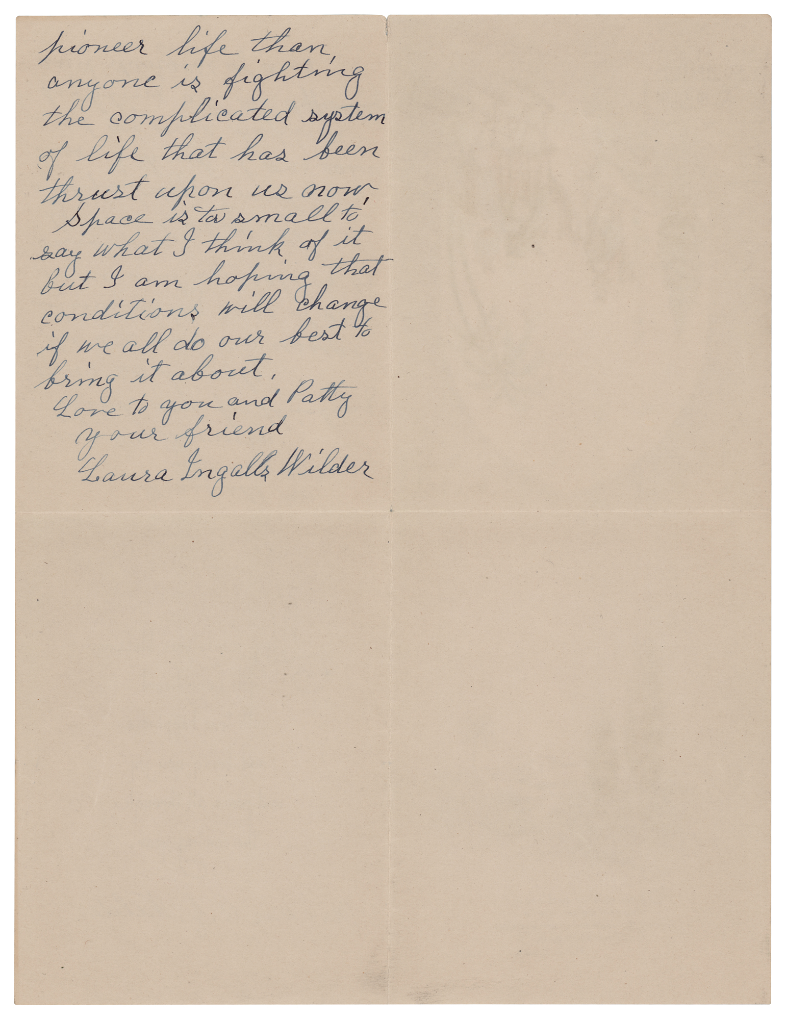 Laura Ingalls Wilder Autograph Letter Signed Twice - "We were