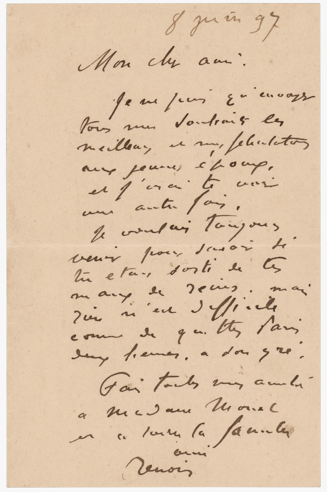 Pierre-Auguste Renoir Autograph Letter Signed to Claude Monet,