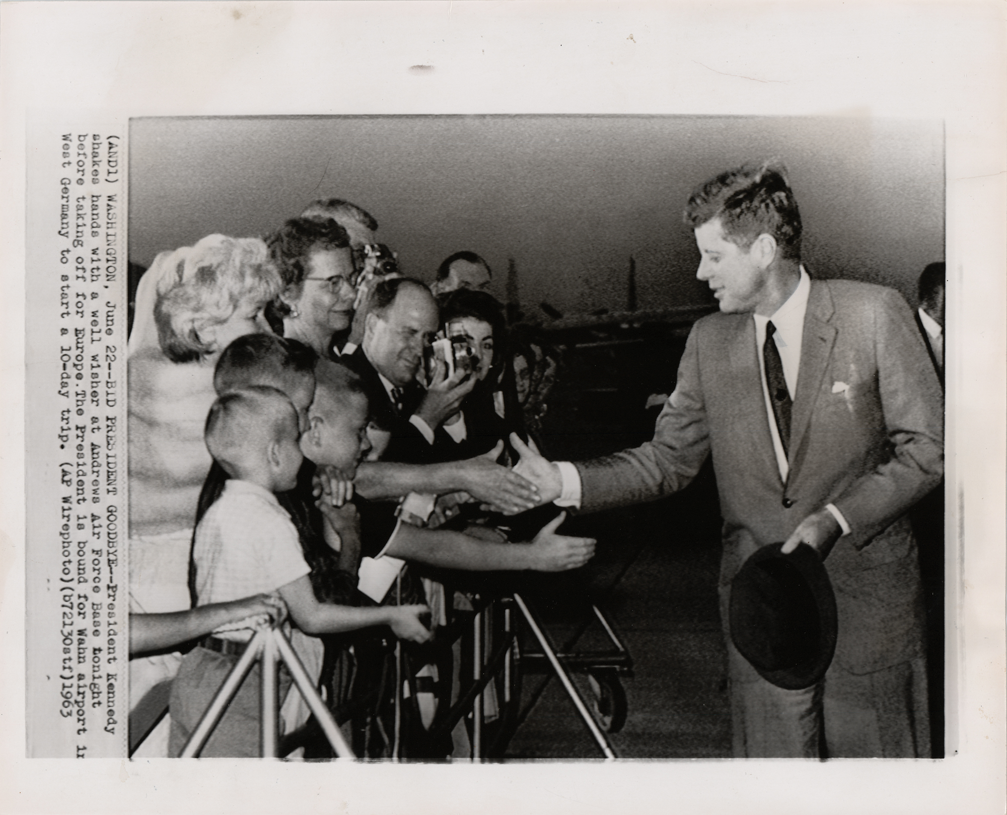 John F. Kennedy 1963 Original Wirephoto - Andrews Air Force Base | RR